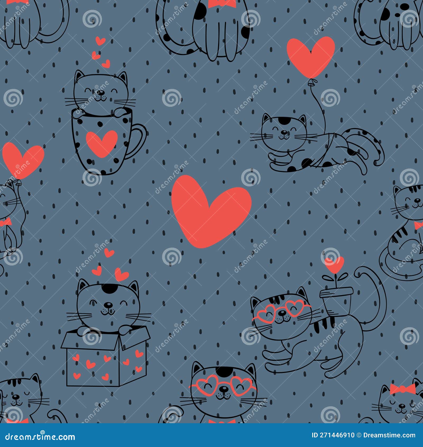 Seamless Repeating Pattern with Adorable Cute Cats Stock Illustration ...