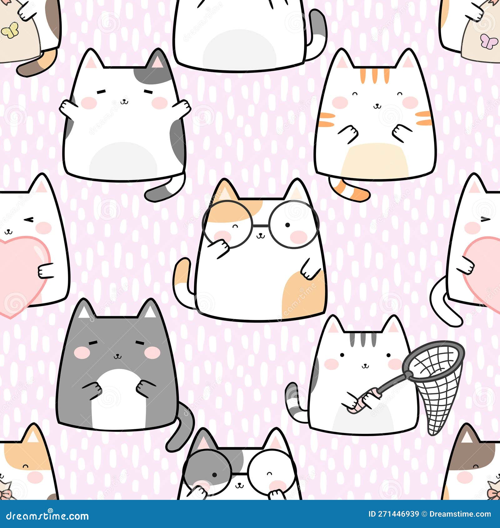 Seamless Repeating Pattern with Adorable Cute Cats Stock Illustration ...
