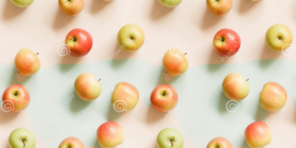 Seamless Repeating Pattern of Apples of Different Varieties and Types, at Different Angles on a ...
