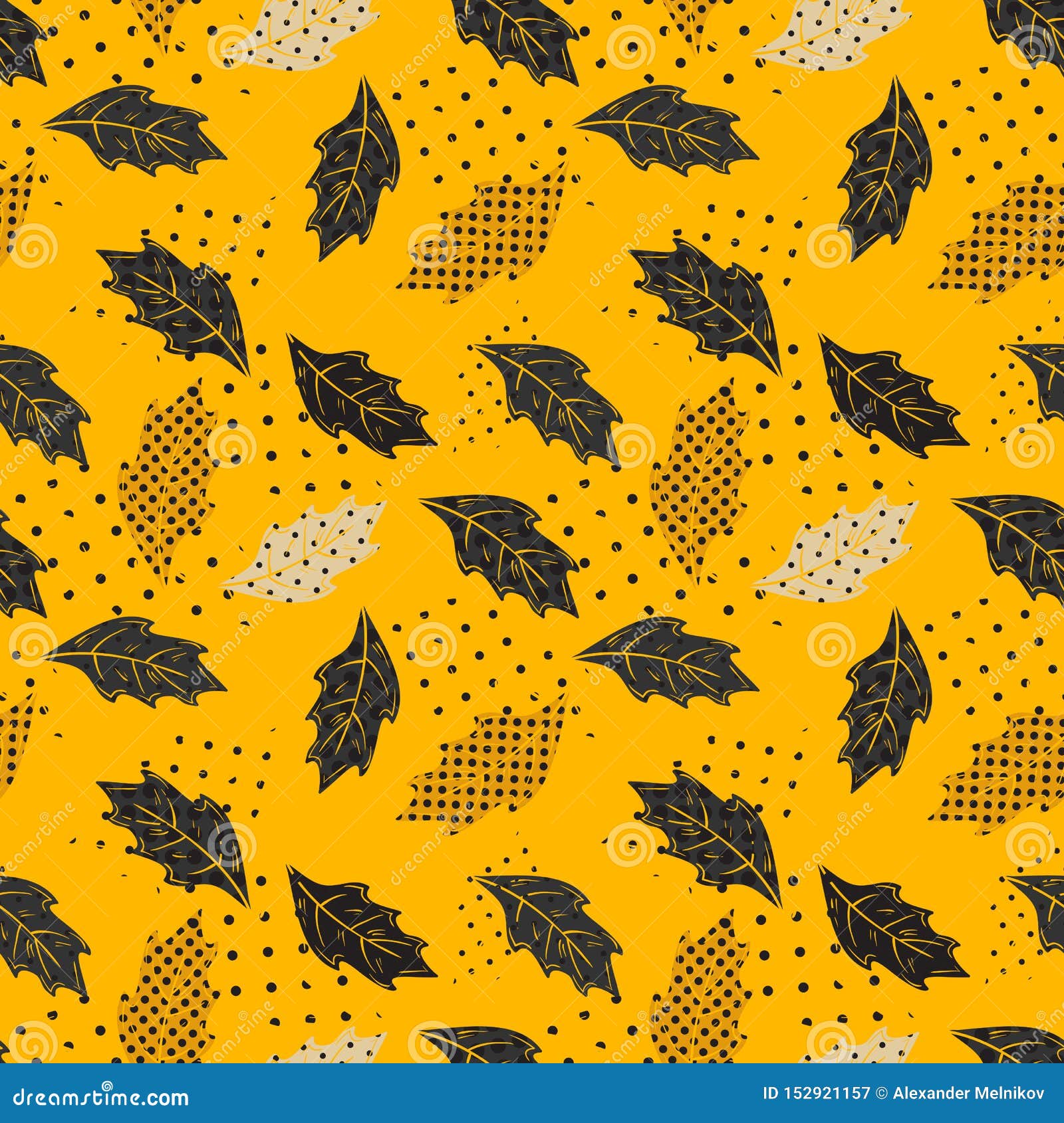 Seamless Repeating Pattern of Autumn Leaves and Dots Stock Vector ...