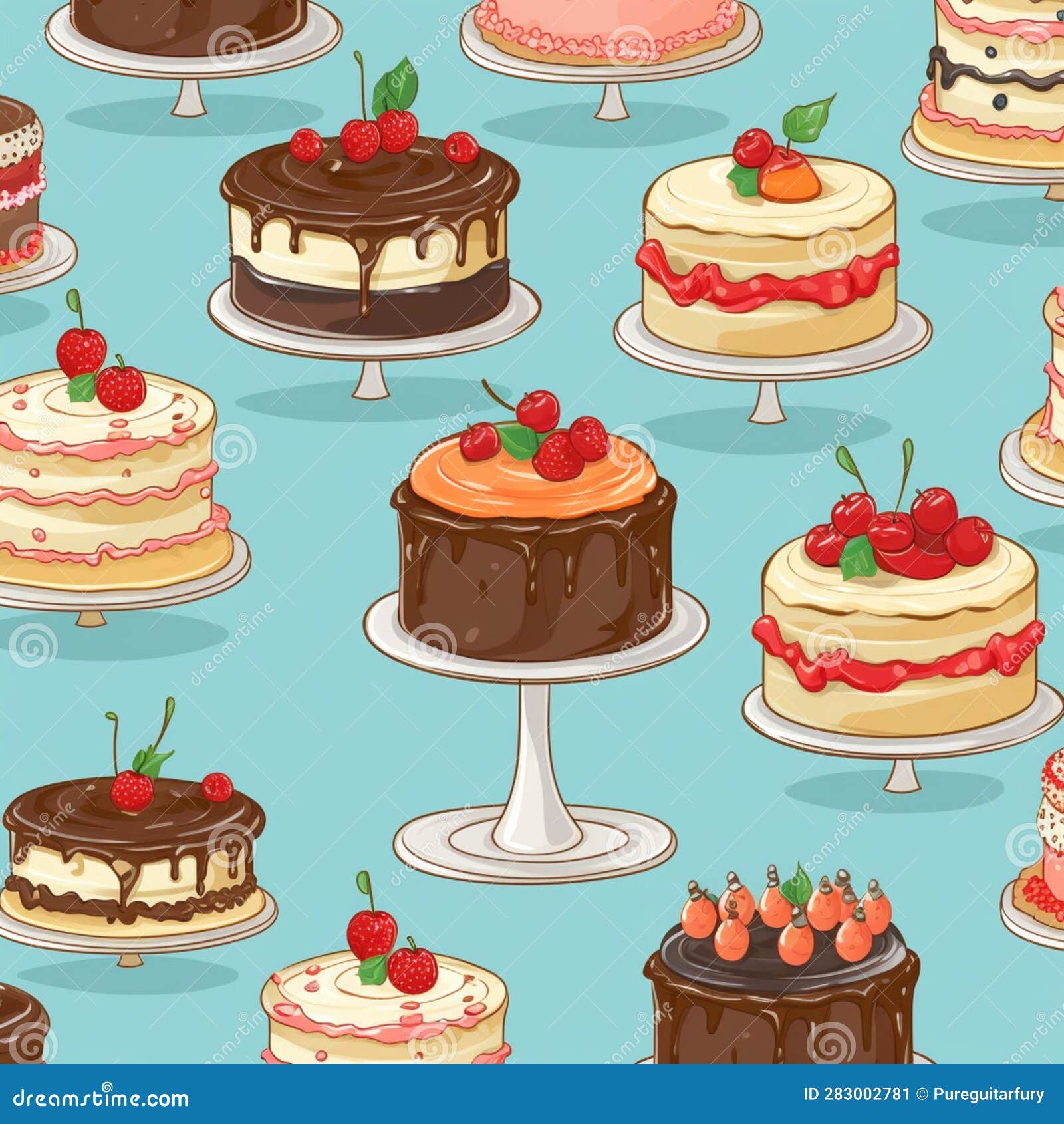 Illustrated Cakes and Dessert Tile Stock Illustration - Illustration of ...