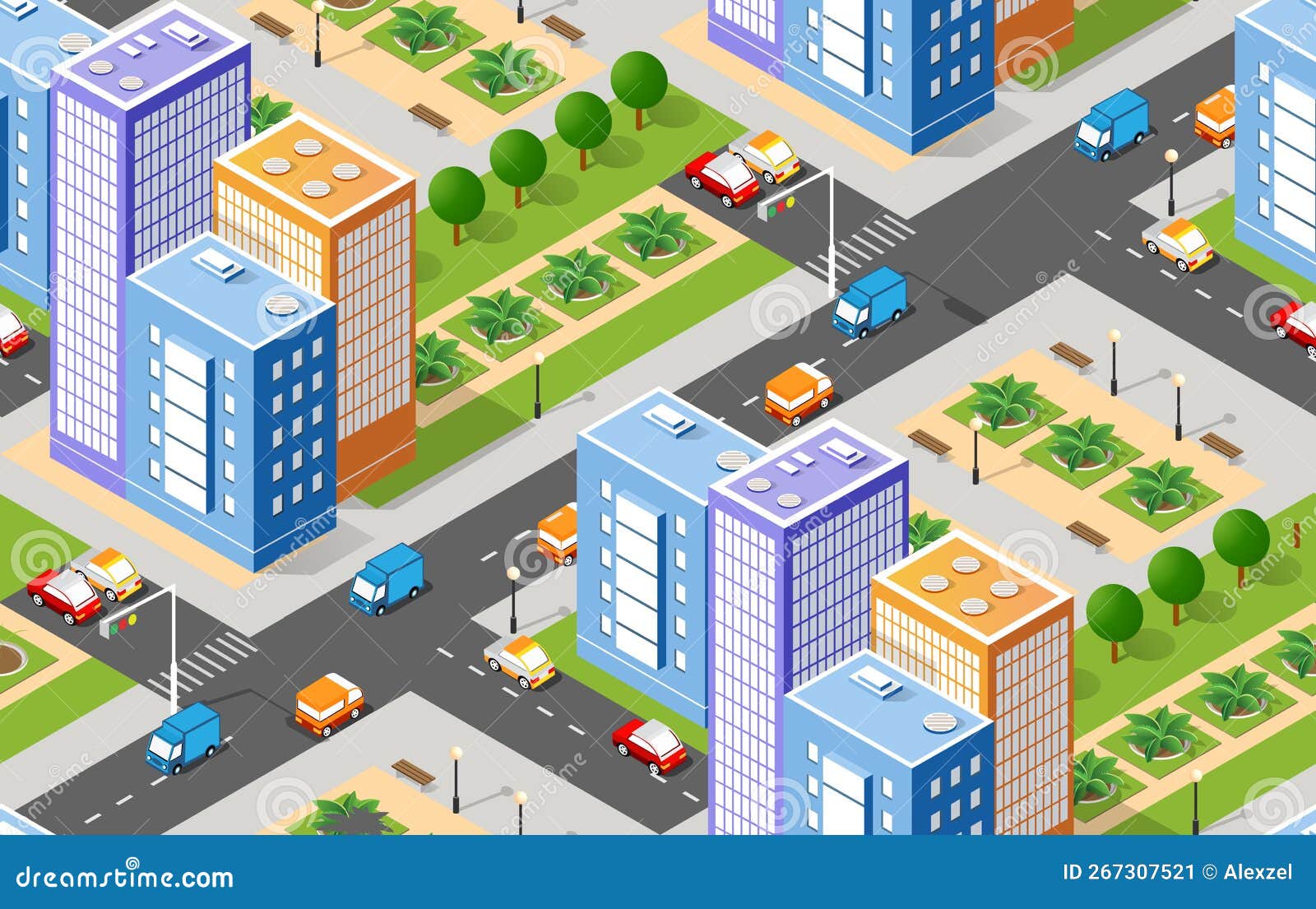 Seamless Repeating Pattern City Isometric Architecture Business Stock ...