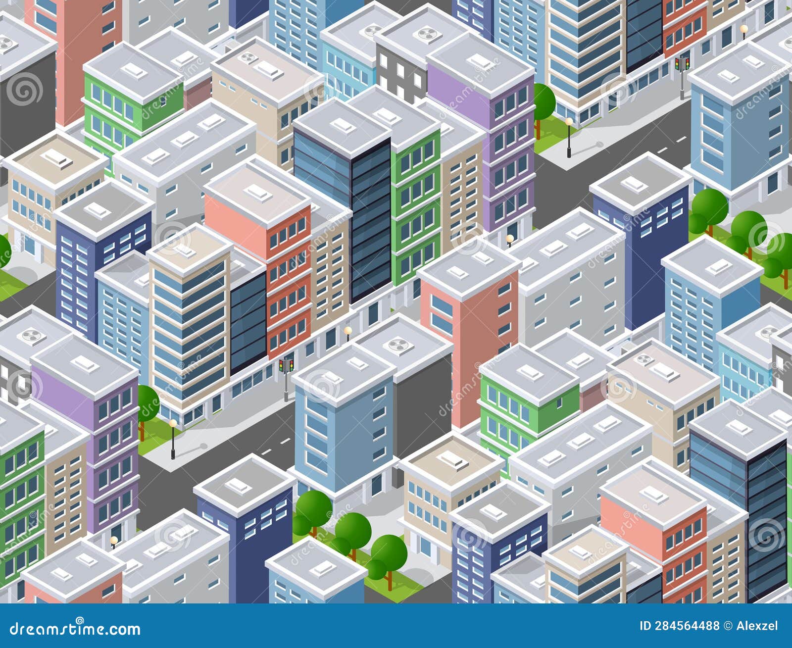 Seamless Repeating Pattern City Isometric Architecture Business Stock ...