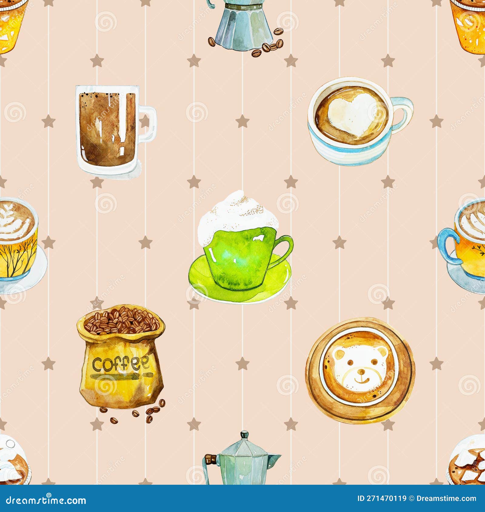 Seamless Repeating Pattern for Coffee Lovers Stock Illustration ...