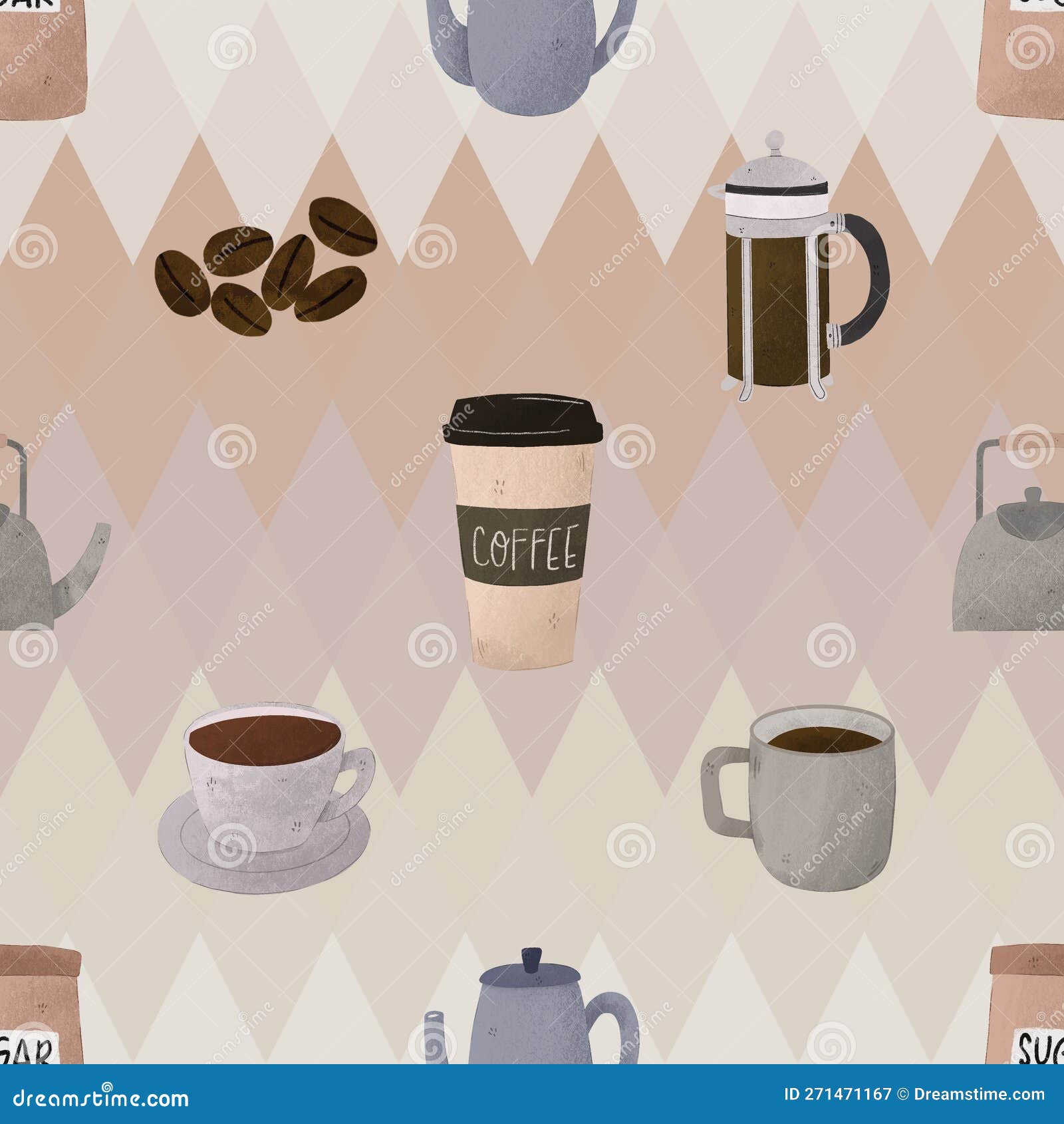 Seamless Repeating Pattern for Coffee Lovers Stock Illustration ...