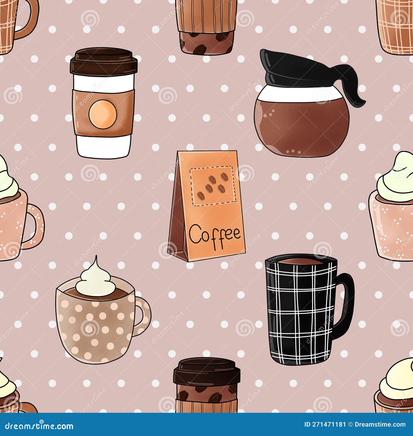 Seamless Repeating Pattern for Coffee Lovers Stock Illustration ...