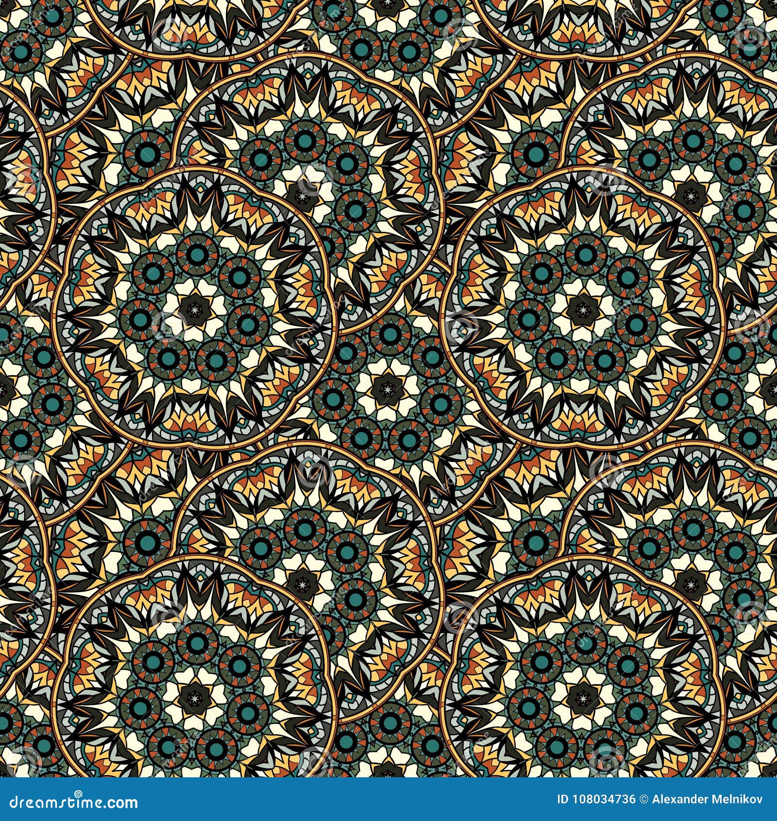 Seamless Repeating Pattern of Colored Mandalas Stock Illustration ...