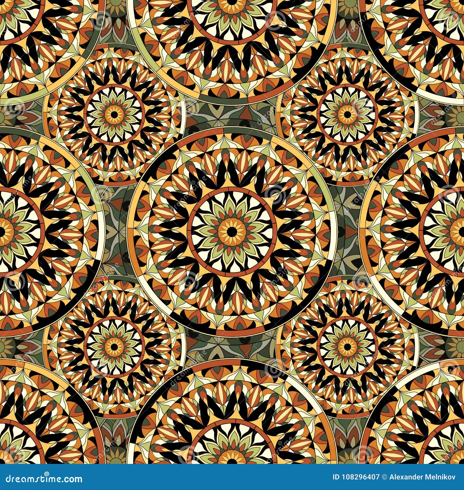 Seamless Repeating Pattern of Colored Mandalas Stock Vector ...