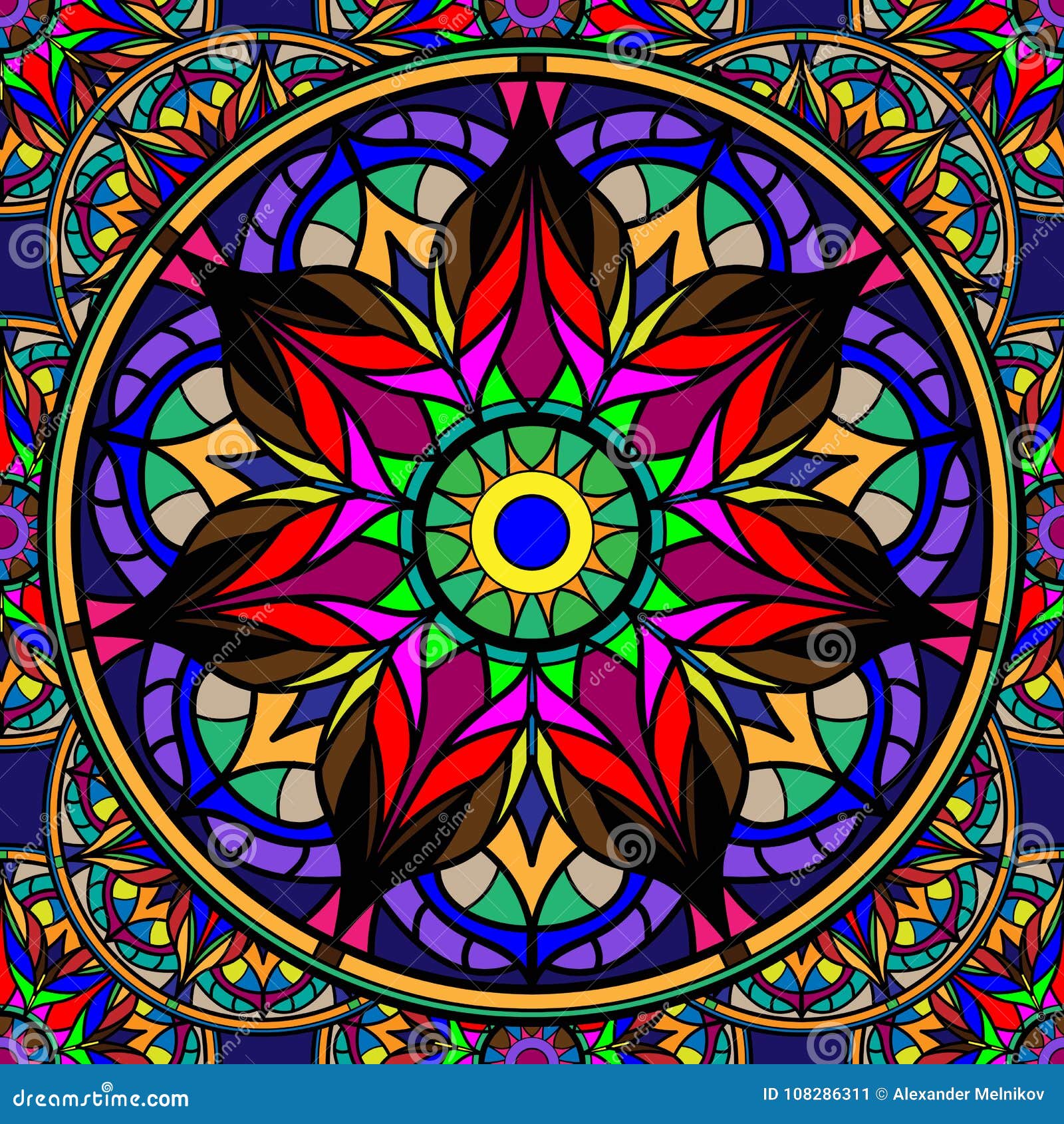 Seamless Repeating Pattern of Colored Mandalas Stock Vector ...