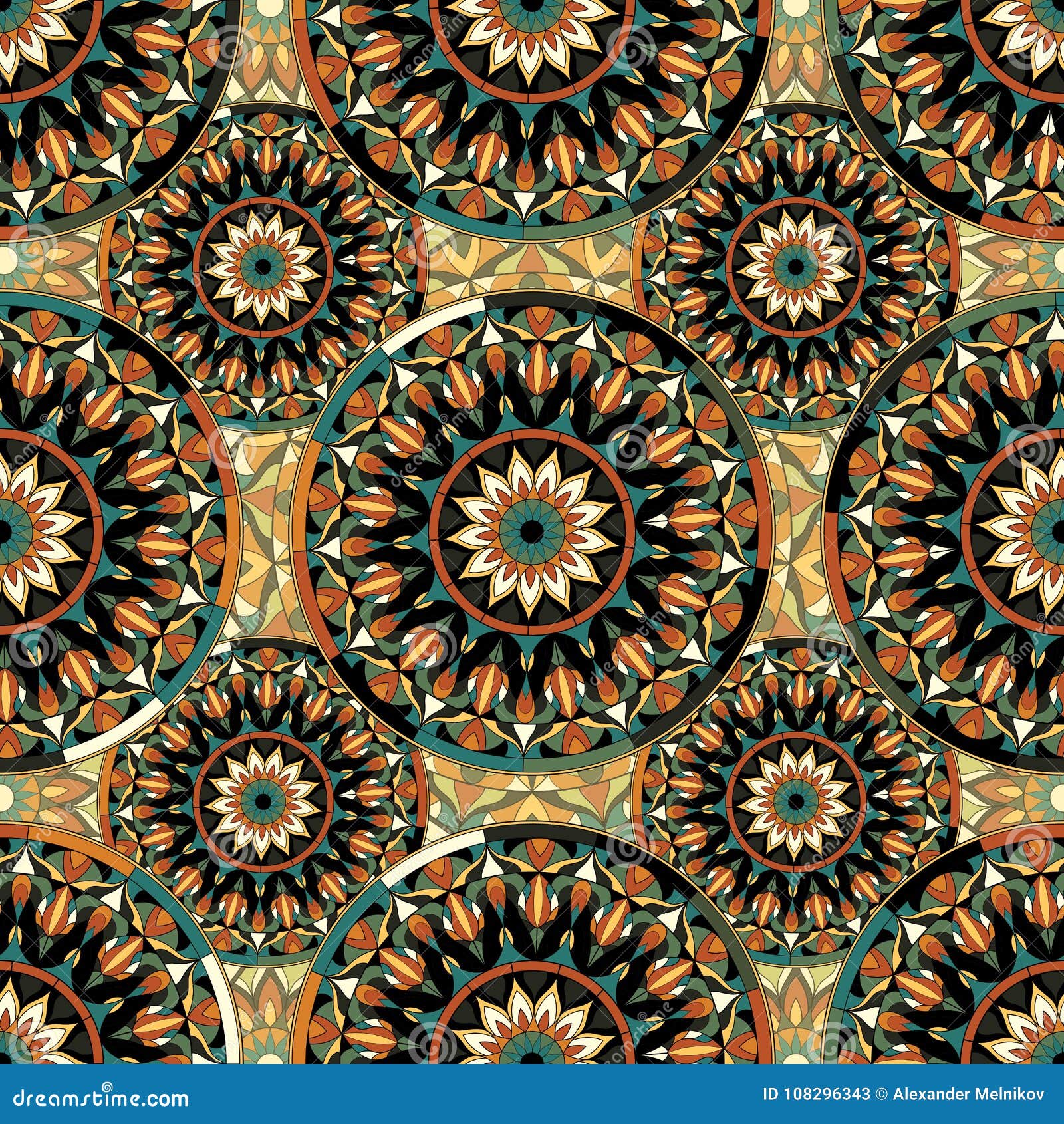 Seamless Repeating Pattern of Colored Mandalas Stock Vector ...