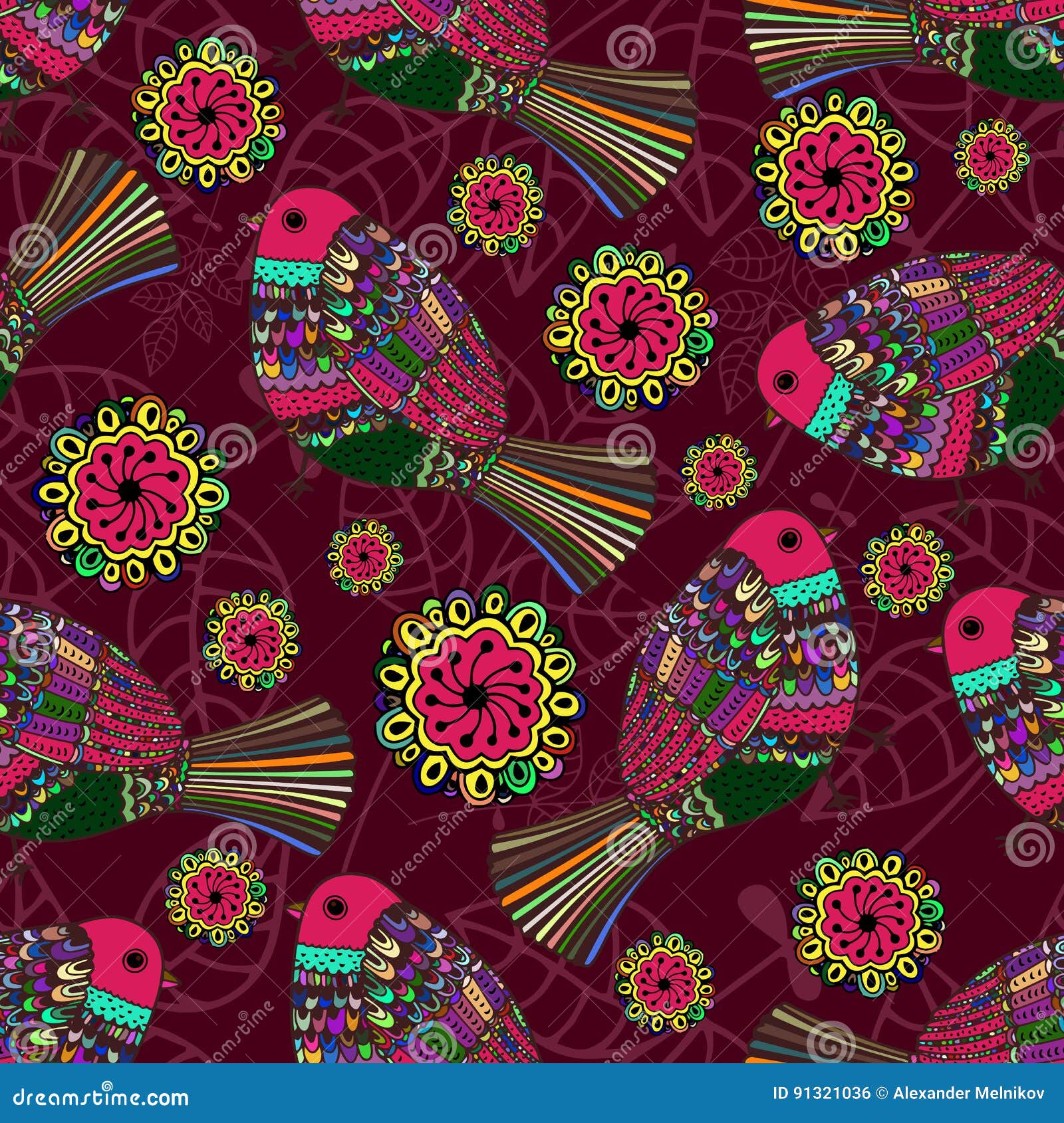 Seamless Repeating Pattern of Colorful Birds Stock Vector ...