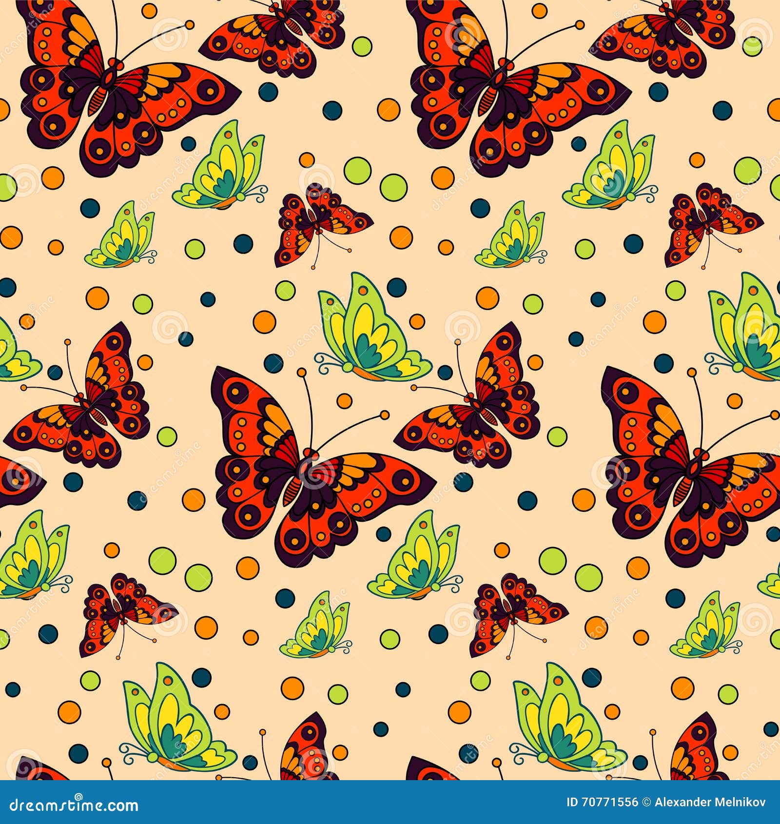 Seamless Repeating Pattern with Colorful Butterflies and Circles Stock ...