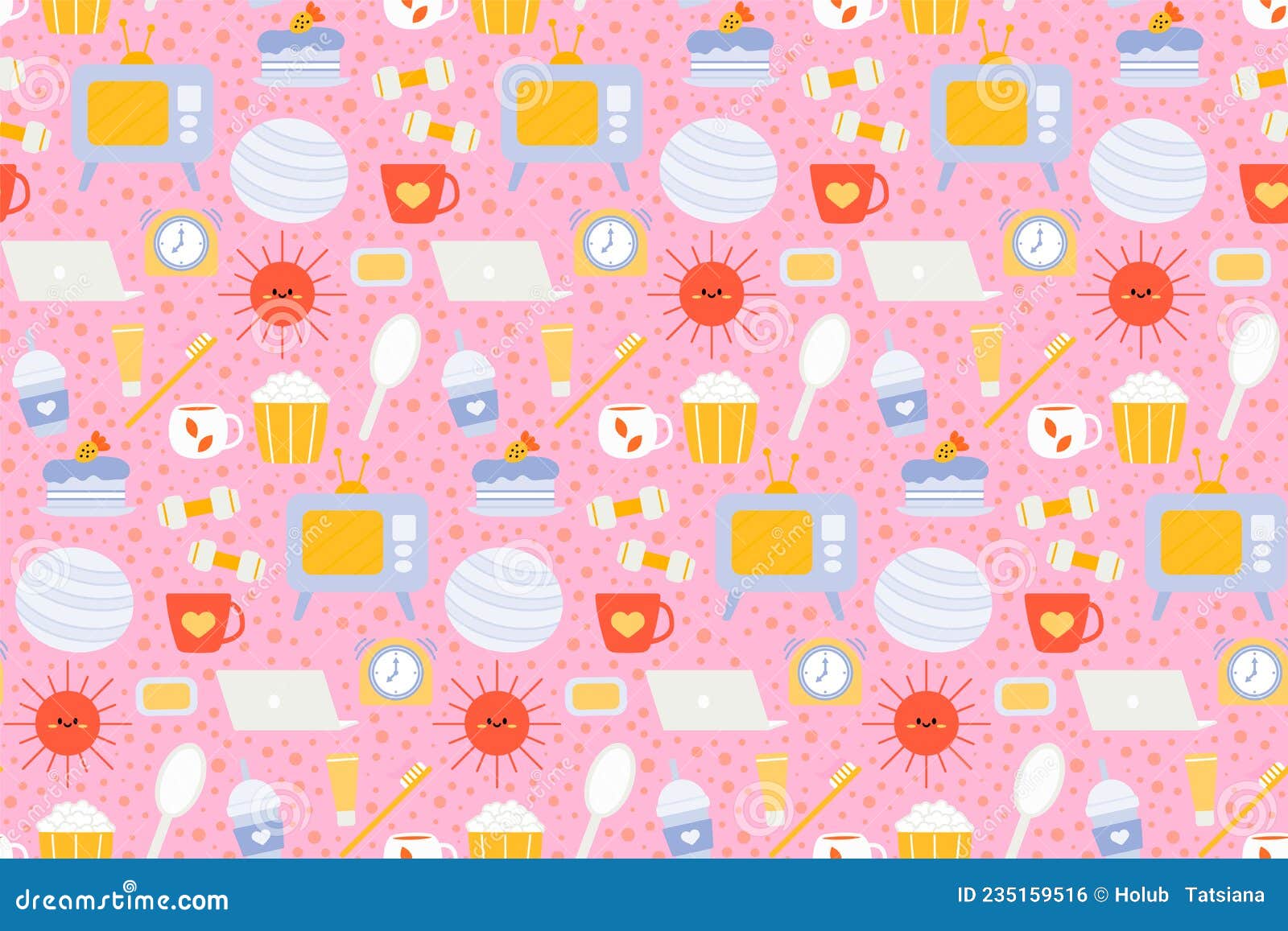 Seamless Repeating Pattern with Cozy Household Items. Morning and ...