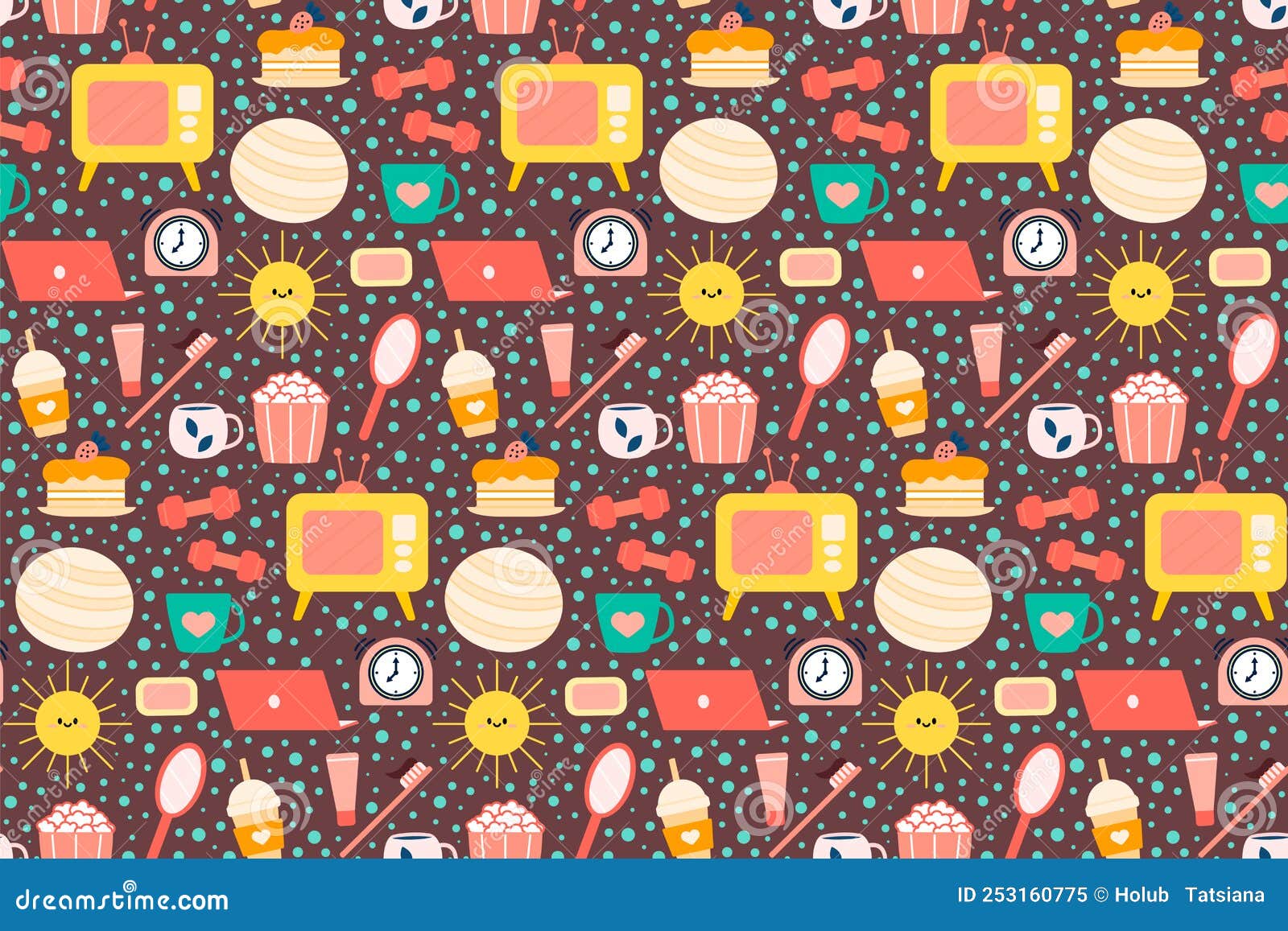 Seamless Repeating Pattern with Cozy Household Items. Morning and ...