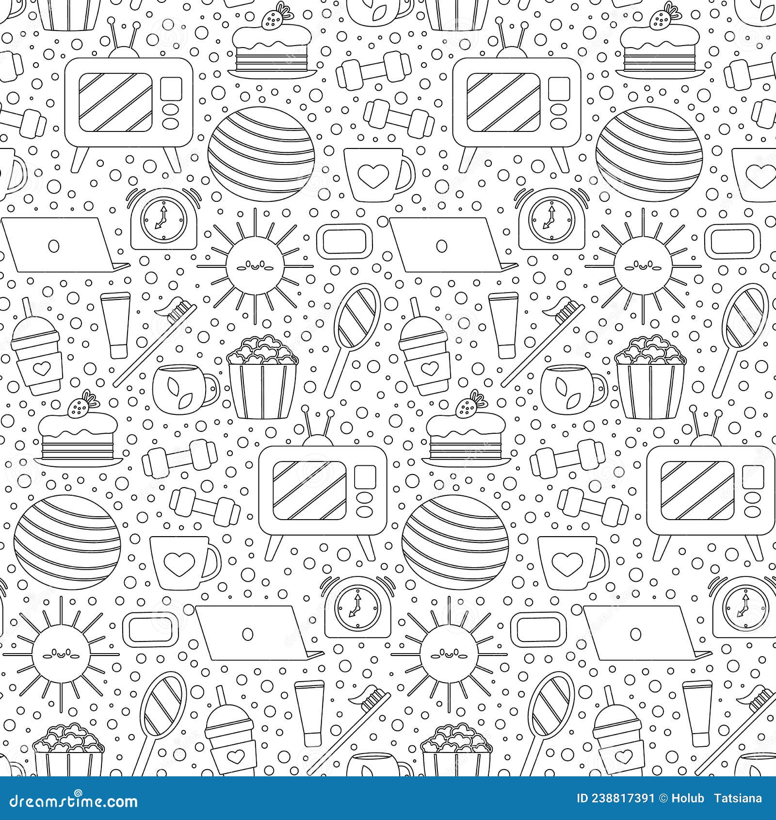 Seamless Repeating Pattern with Cozy Household Items. Morning and ...