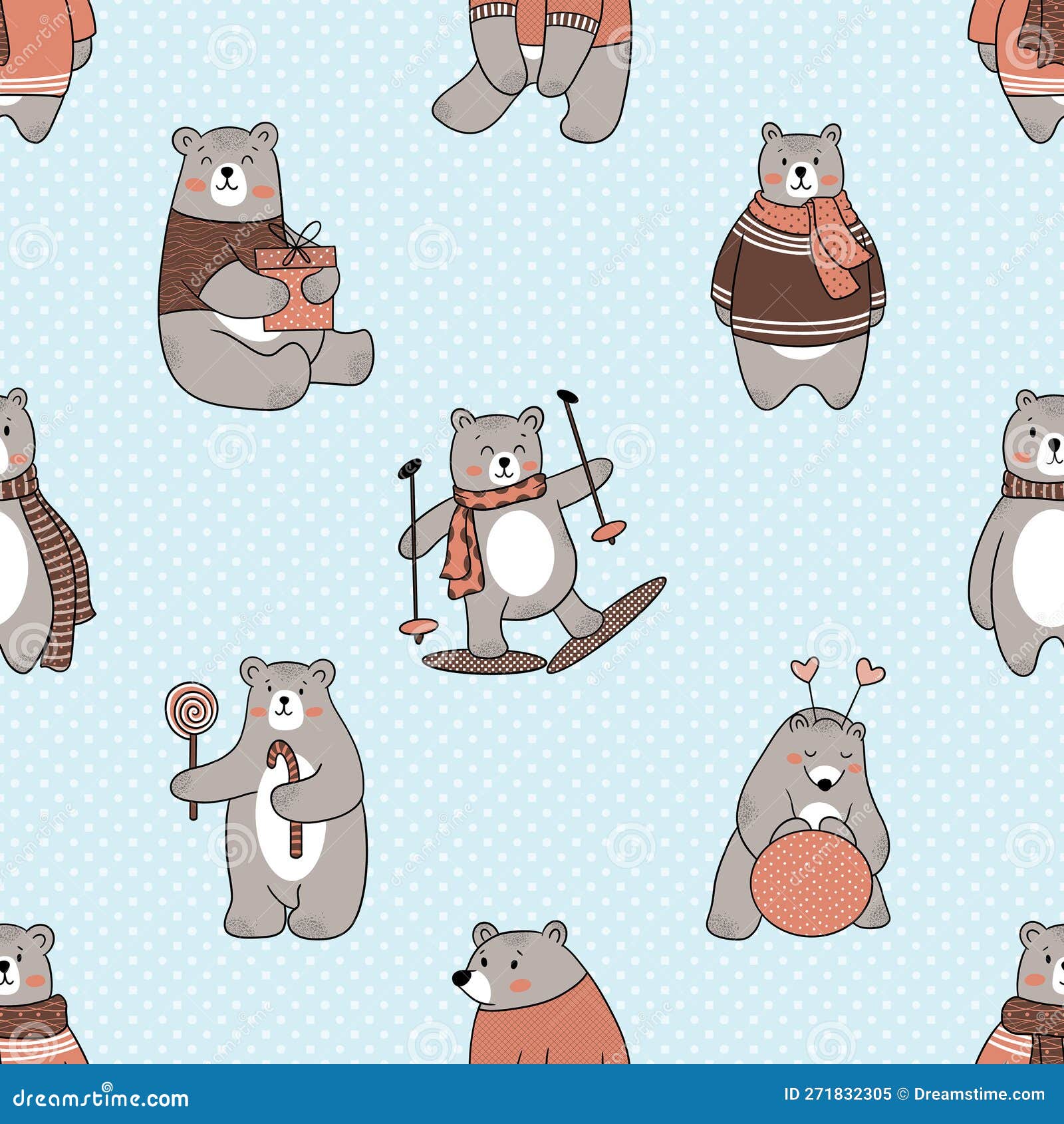 Seamless Repeating Pattern with Cute Bears Stock Illustration ...