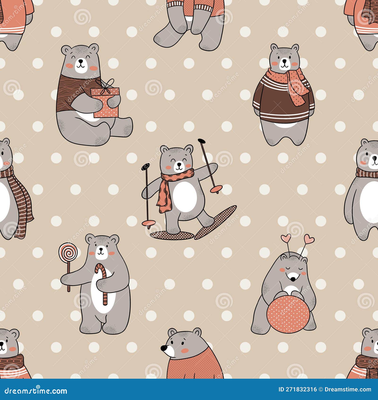 Seamless Repeating Pattern with Cute Bears Stock Illustration ...