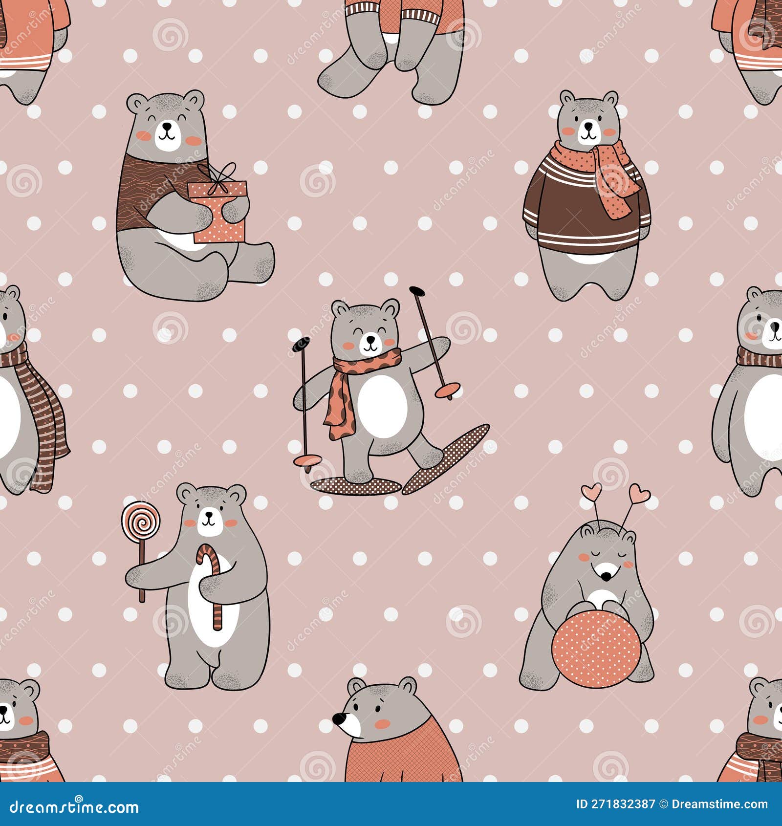 Seamless Repeating Pattern with Cute Bears Stock Illustration ...