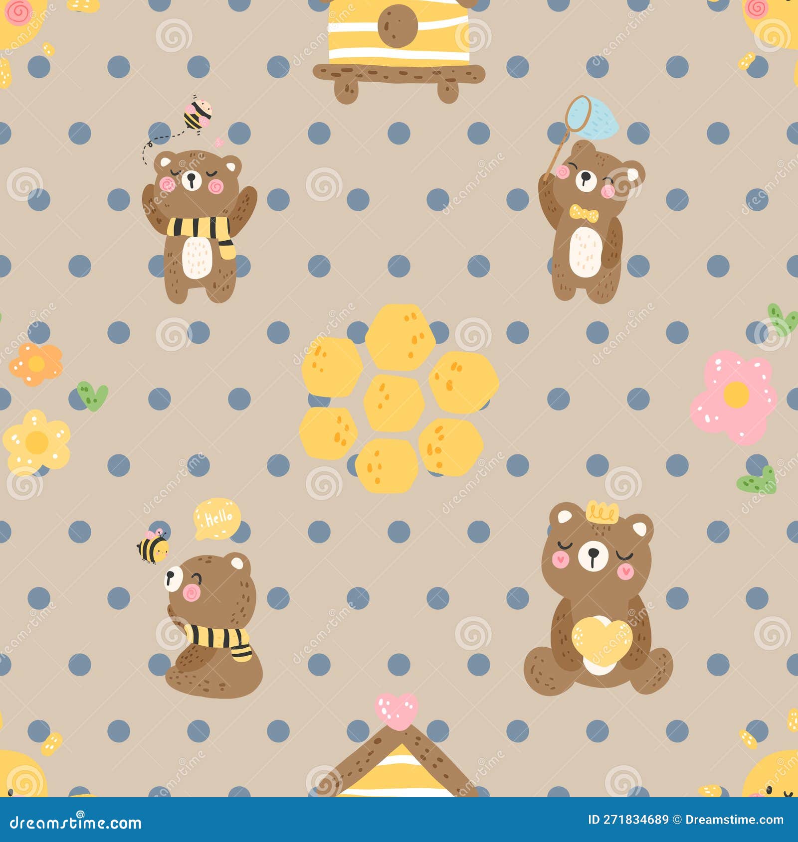 Seamless Repeating Pattern with Cute Bears Stock Illustration ...