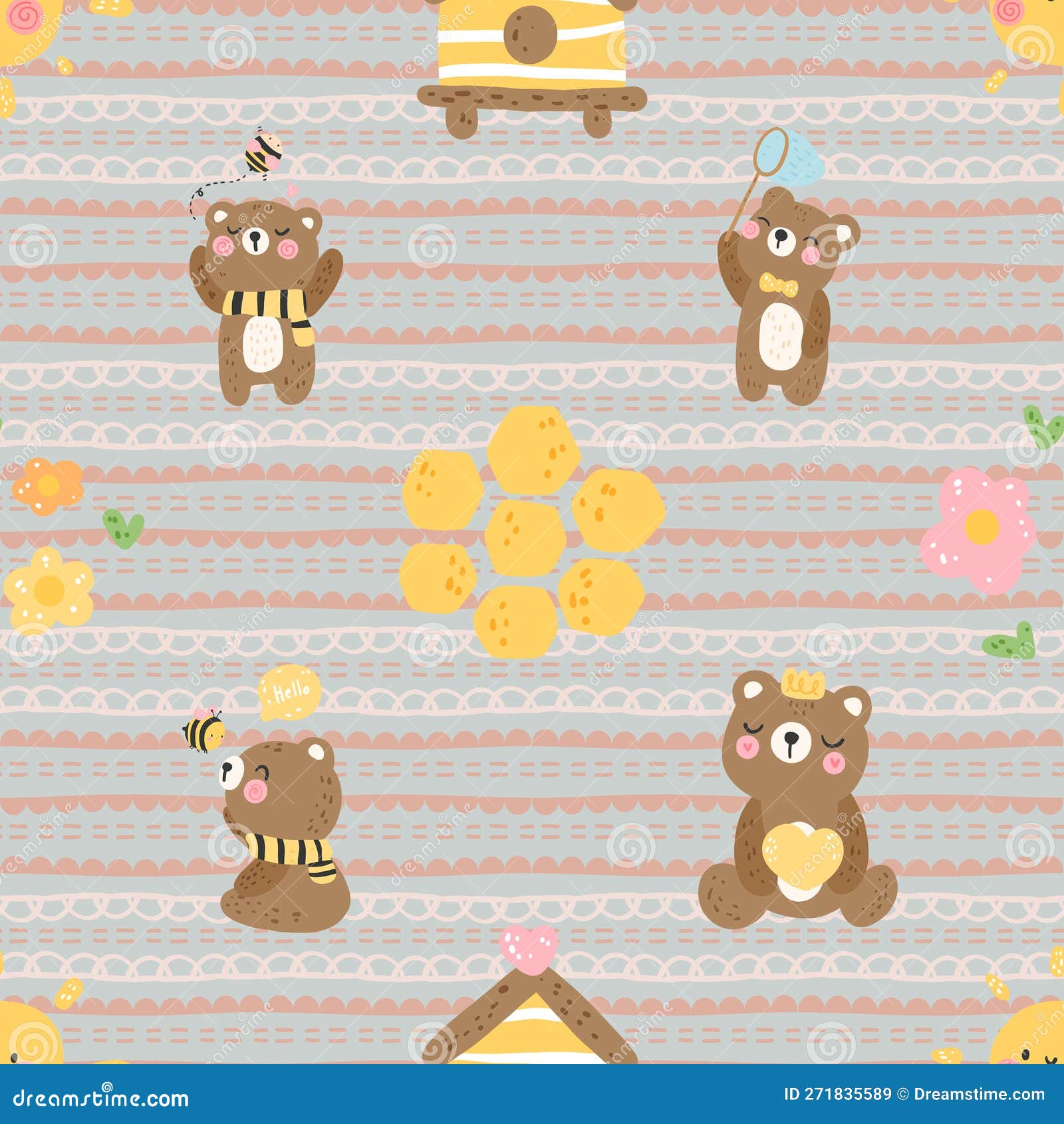 Seamless Repeating Pattern with Cute Bears Stock Illustration ...