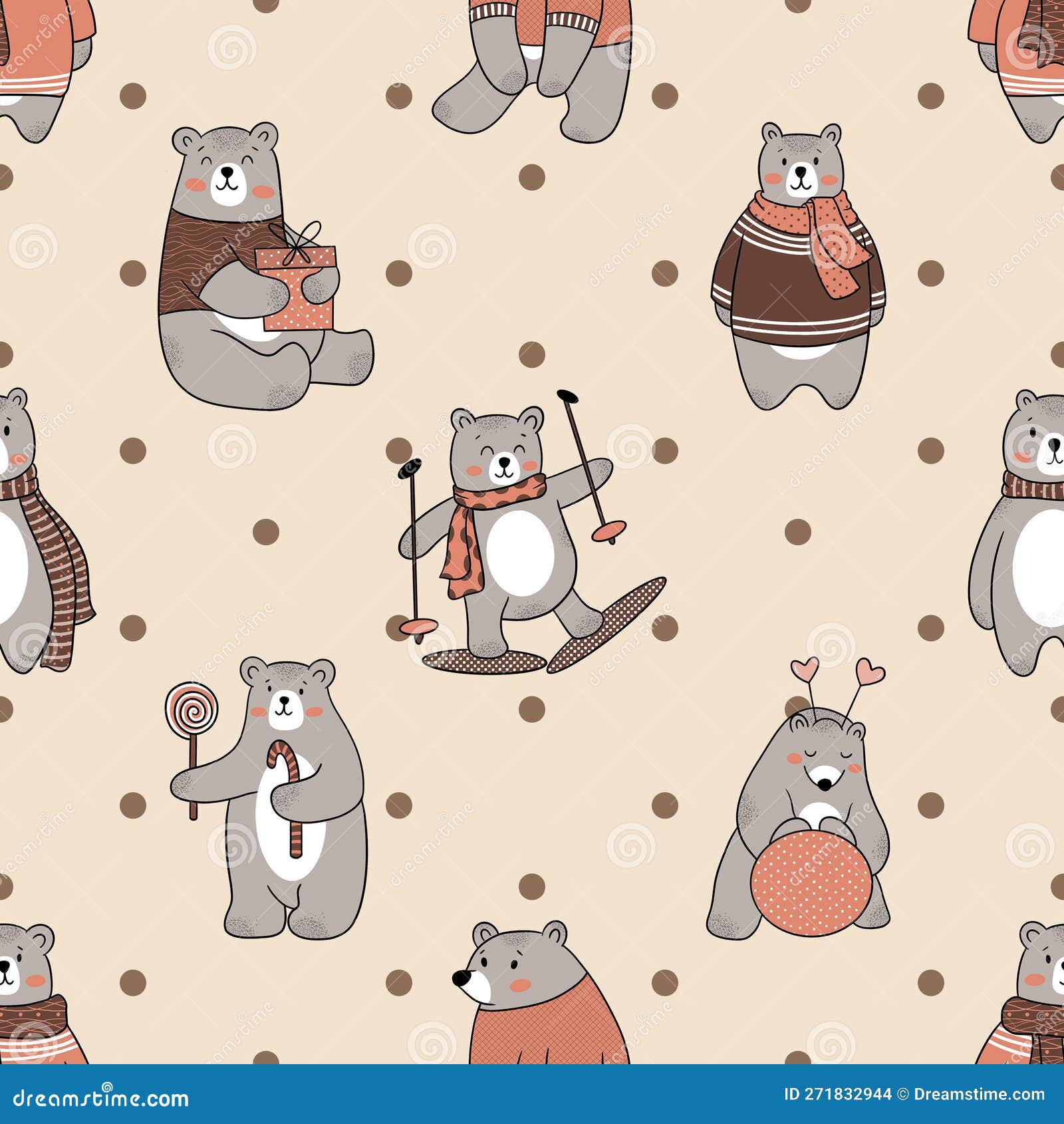 Seamless Repeating Pattern with Cute Bears Stock Illustration ...