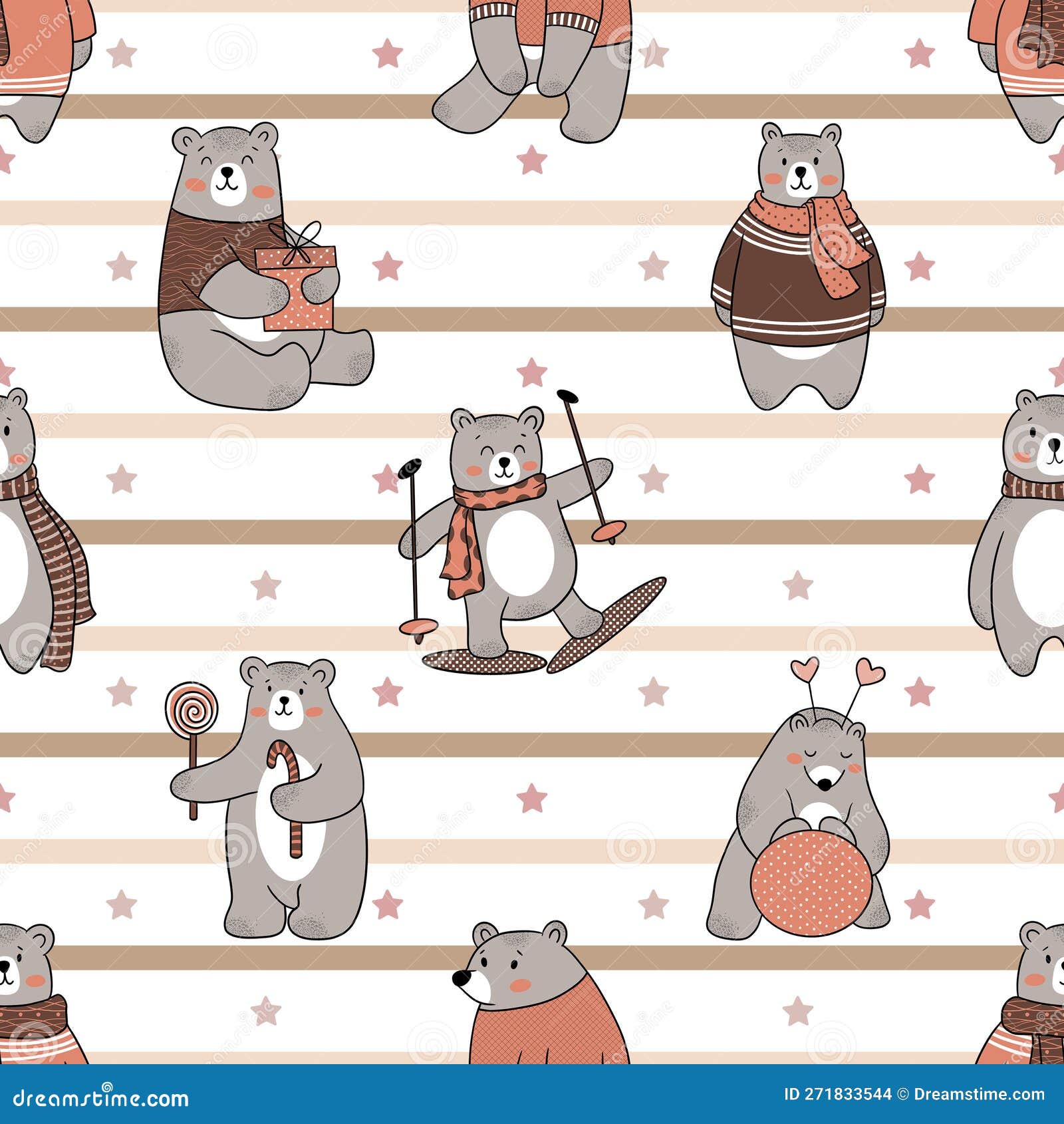 Seamless Repeating Pattern with Cute Bears Stock Illustration ...