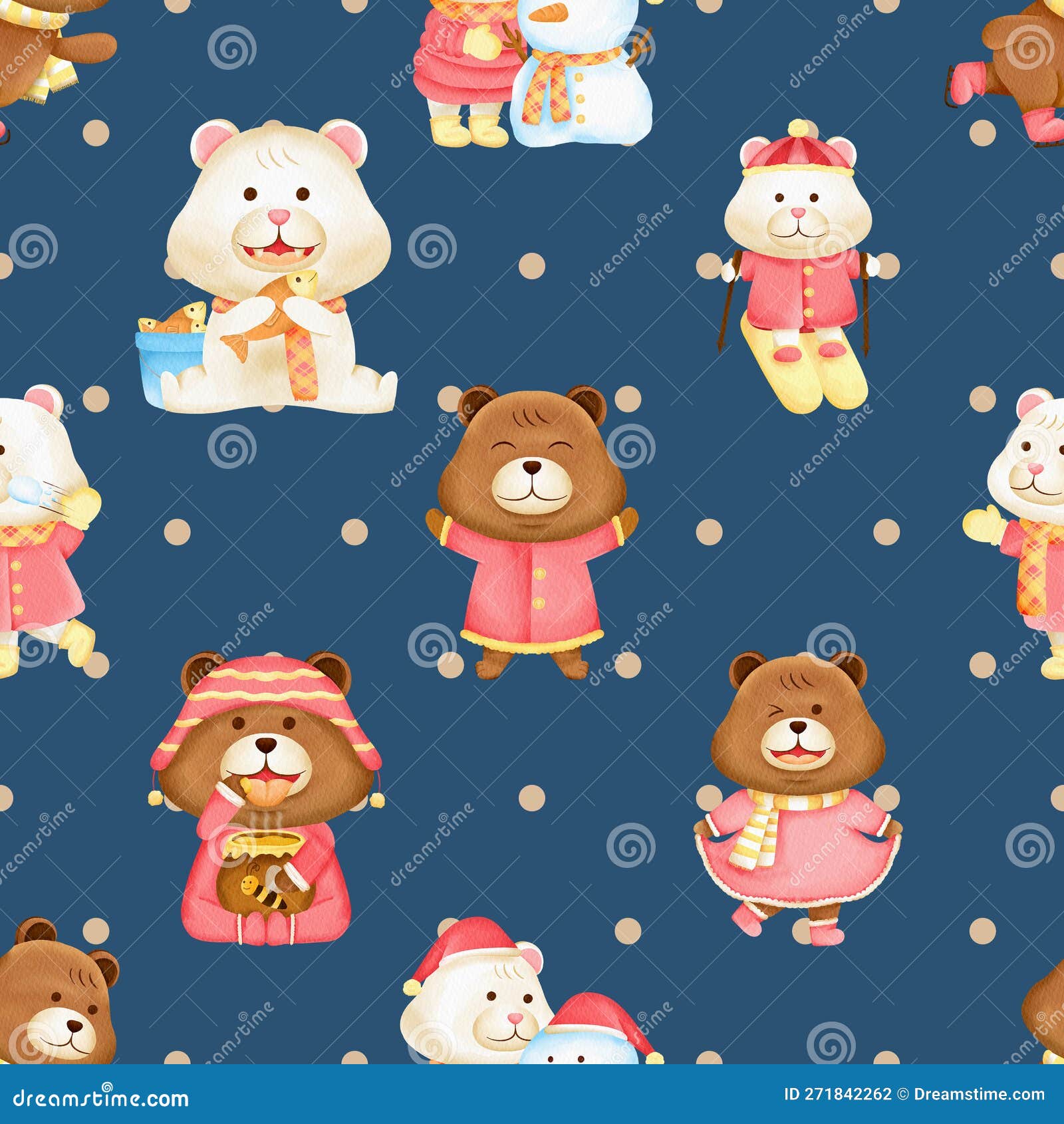 Seamless Repeating Pattern with Cute Bears Stock Illustration ...