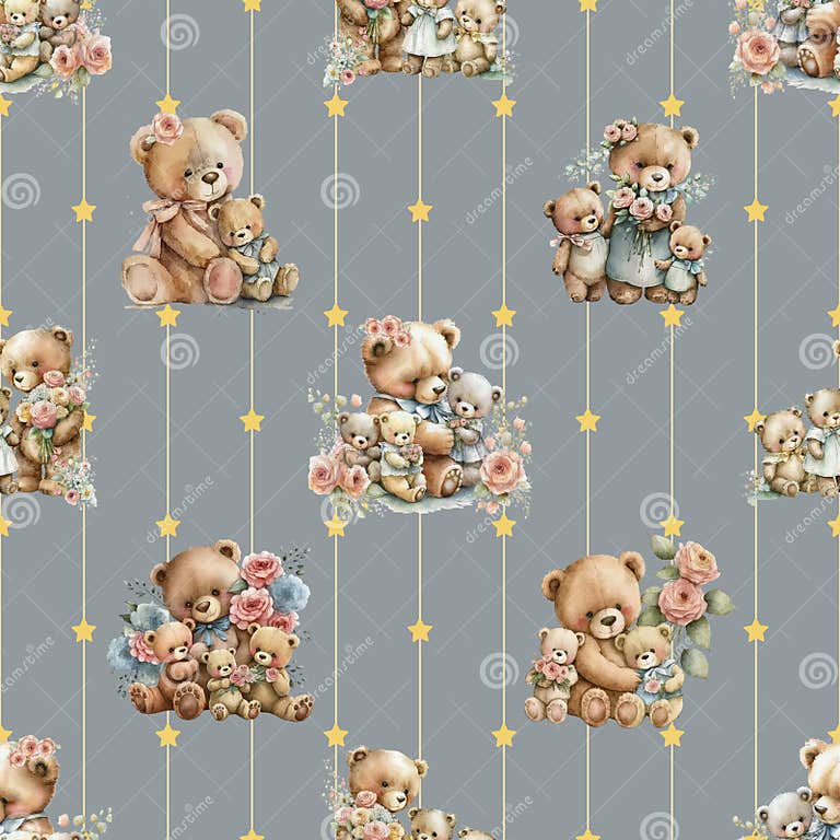 Seamless Repeating Pattern with Cute Bears Stock Illustration ...