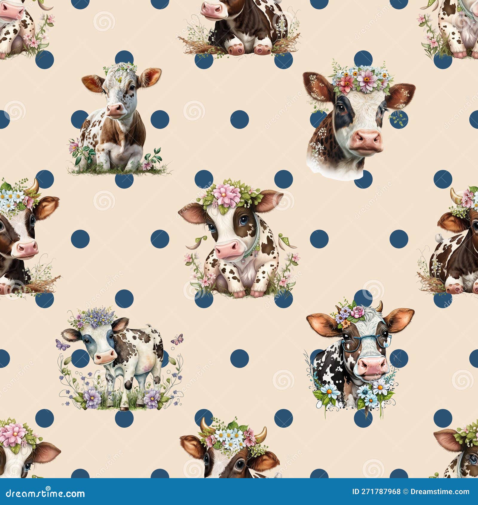 Seamless Repeating Pattern with Cute Cows Stock Illustration ...