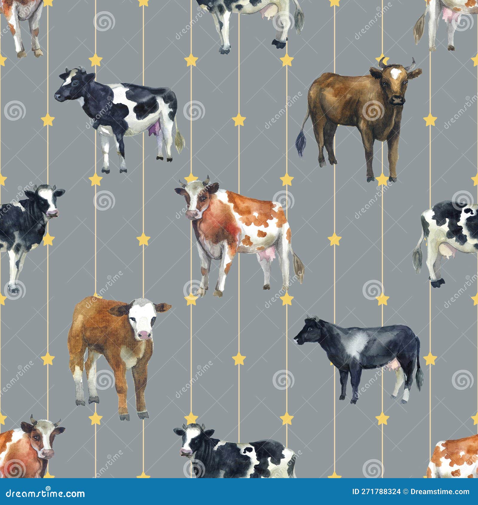 Seamless Repeating Pattern with Cute Cows Stock Illustration ...