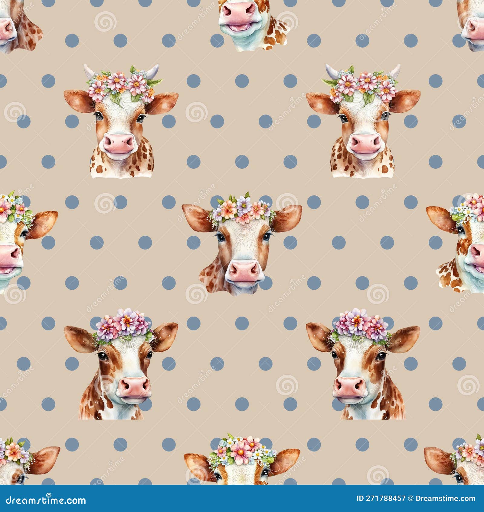 Seamless Repeating Pattern with Cute Cows Stock Image - Image of ...