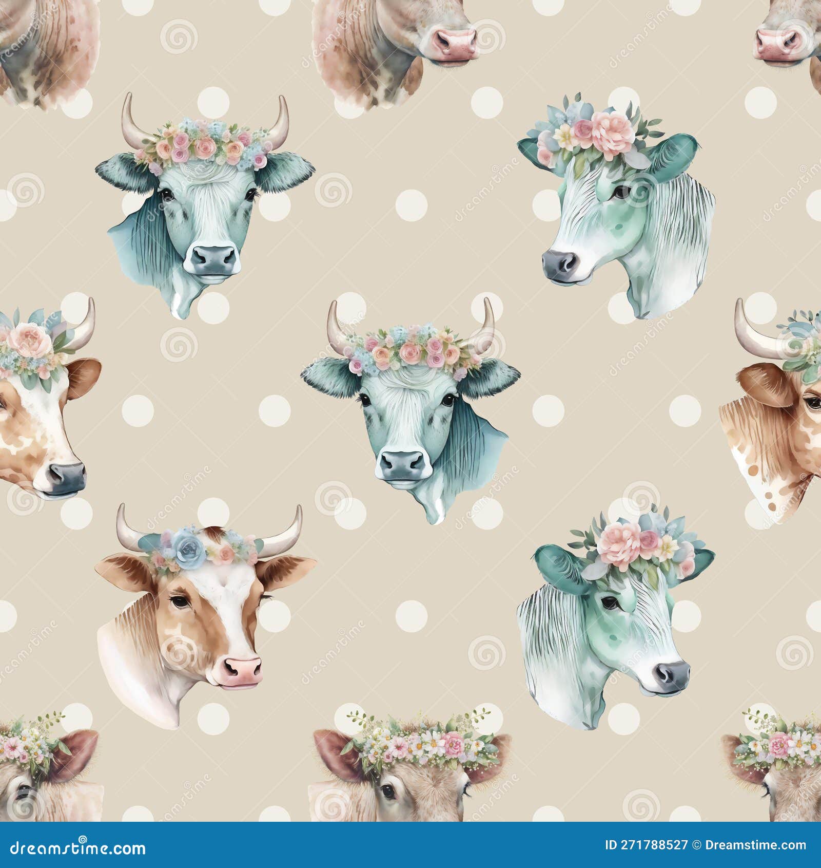 Seamless Repeating Pattern with Cute Cows Stock Image - Image of animal ...