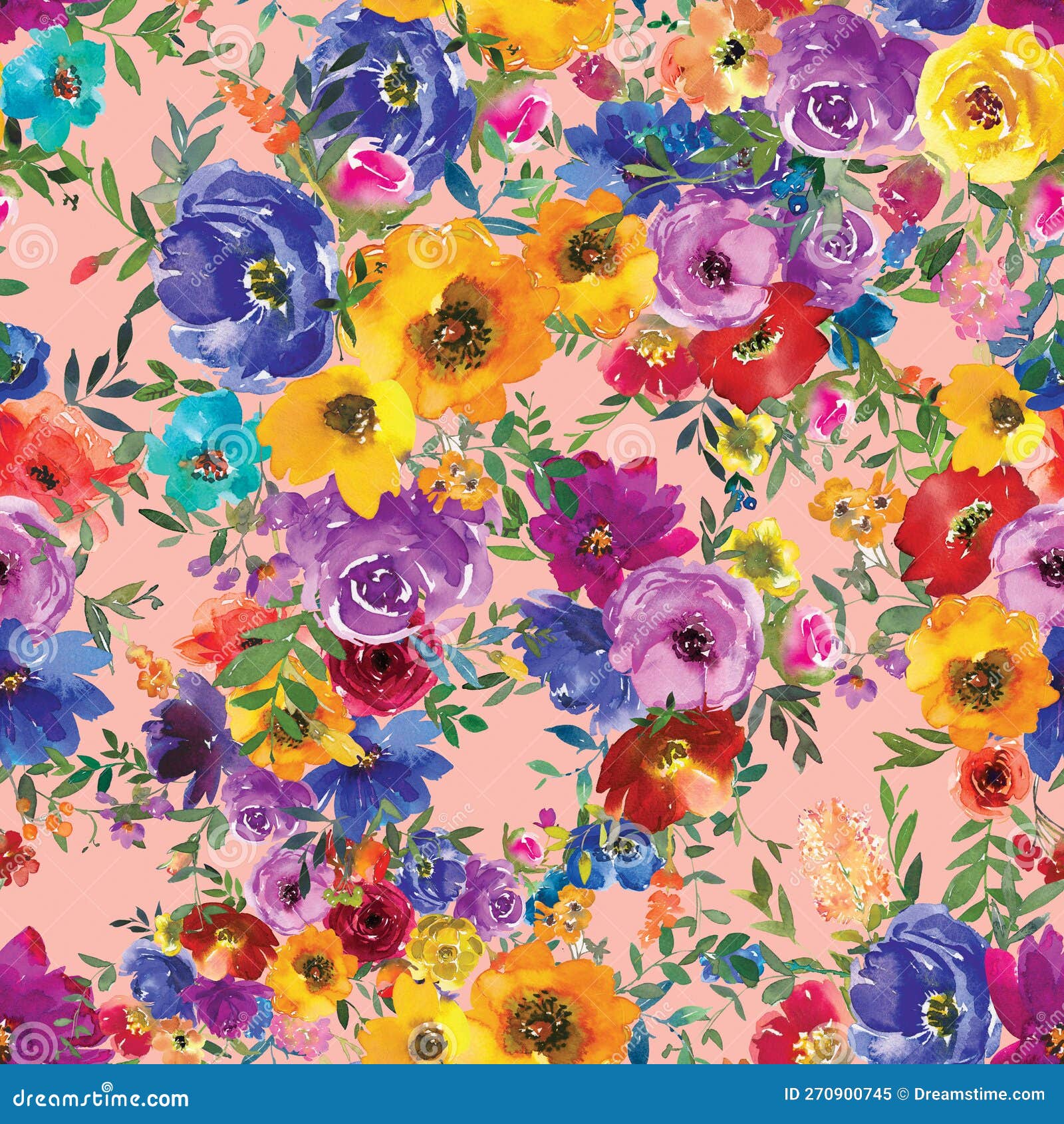 Seamless Repeating Pattern Hand-drawn Floral Flower Blossom Stock ...