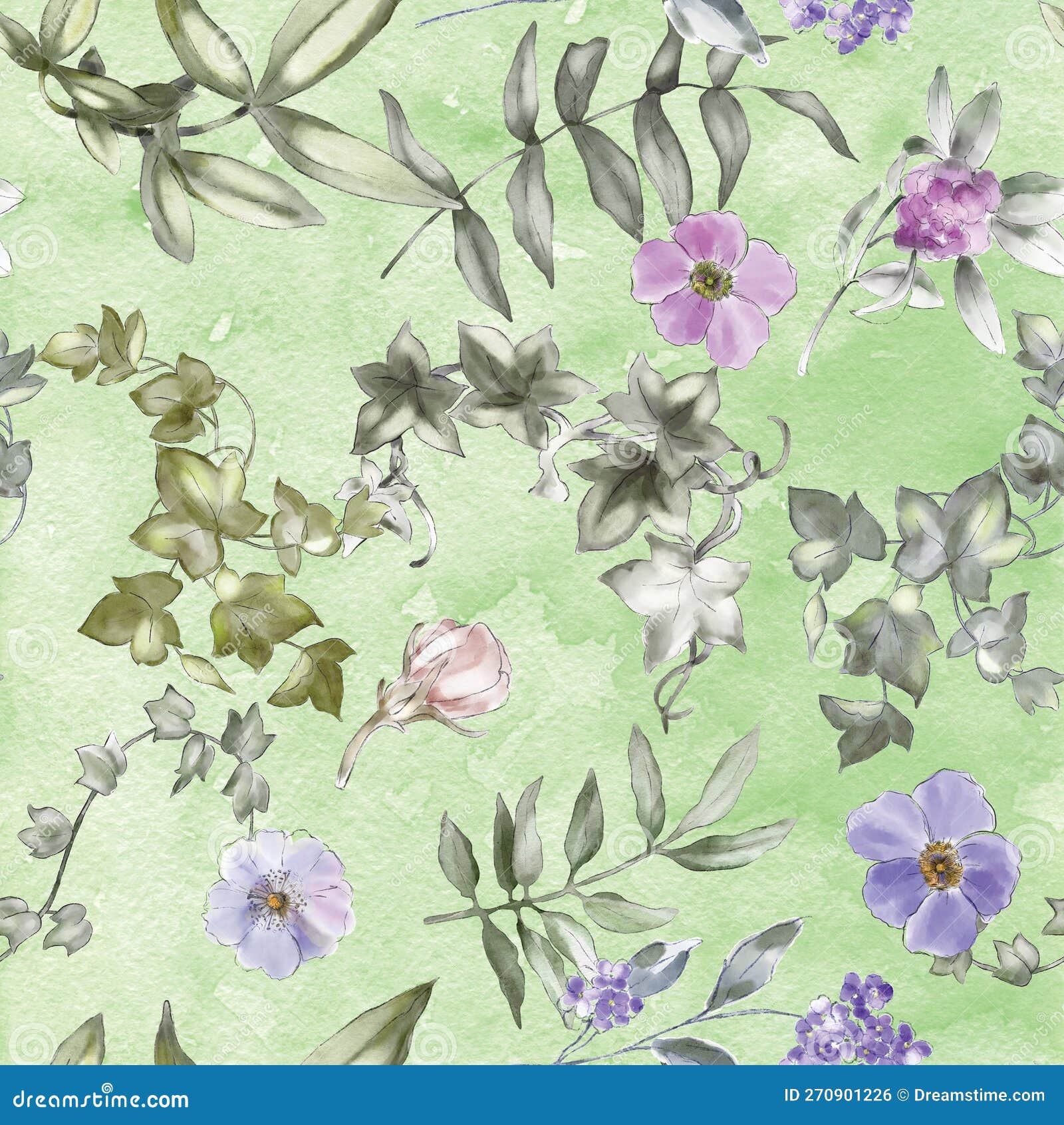 Seamless Repeating Pattern Hand-drawn Floral Flower Blossom Stock ...