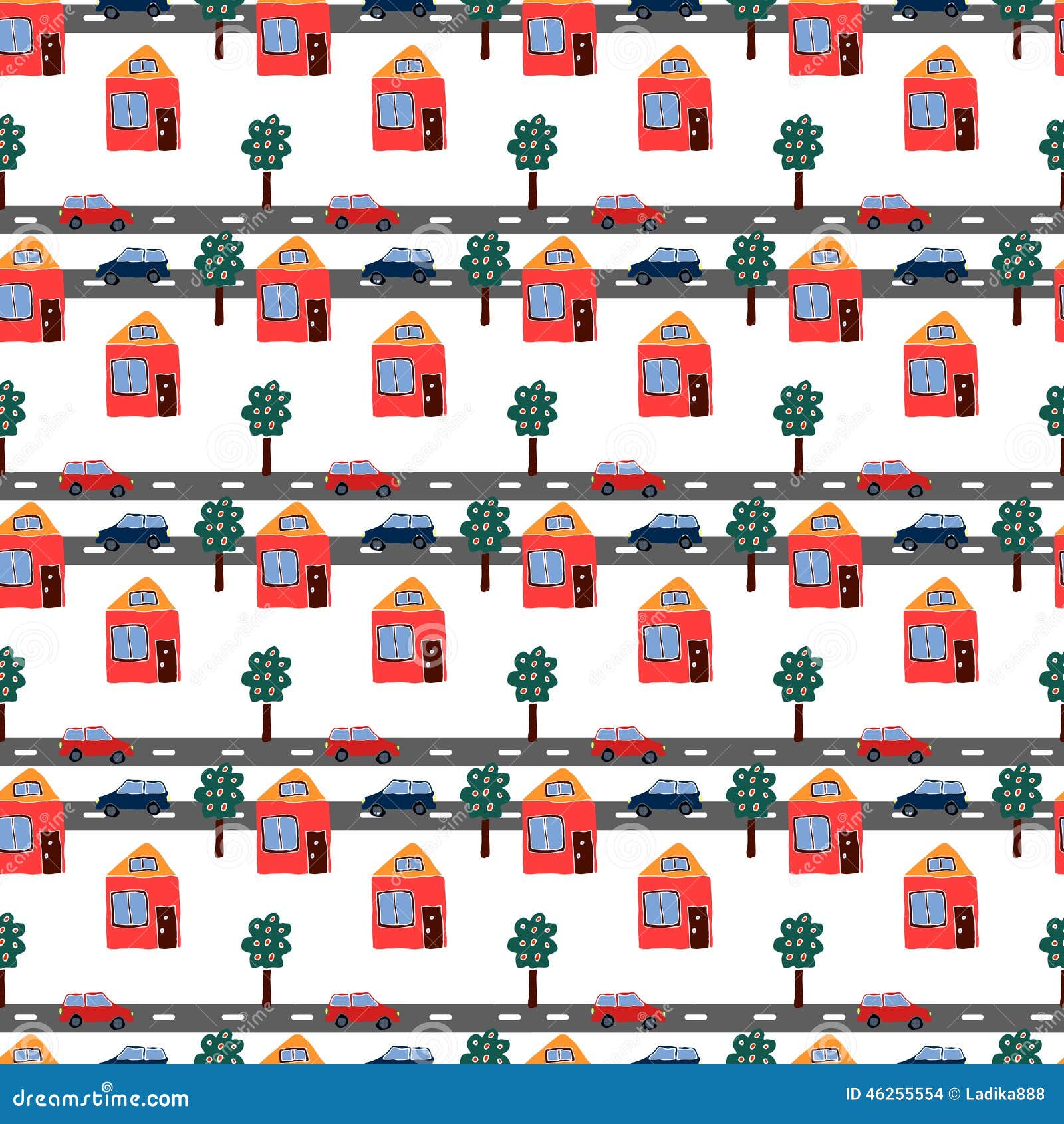 Seamless Repeating Pattern of Hand Drawn Houses, Stock Vector ...