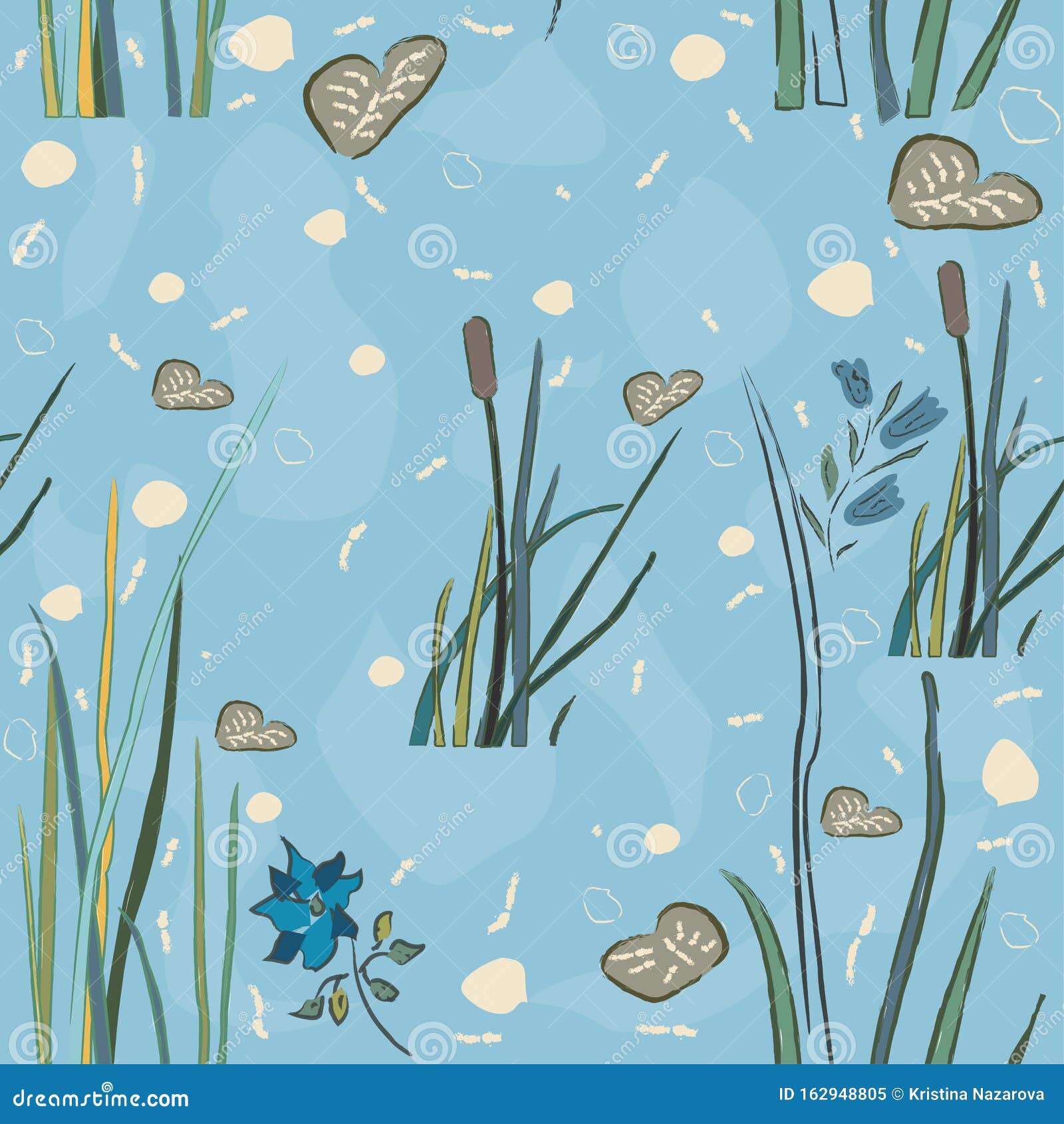 Seamless Repeating Pattern with Lake Reed. Hand Drawn Design Stock ...
