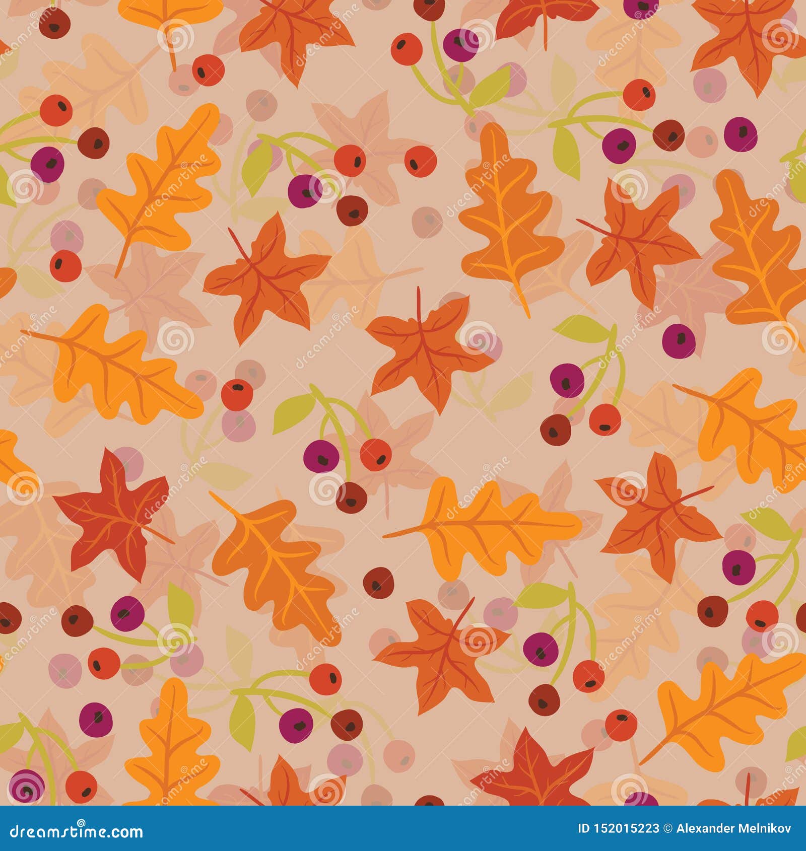 Seamless Repeating Pattern of Leaves and Berries Stock Vector ...