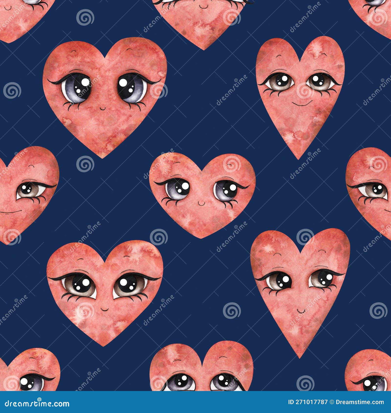 Seamless Repeating Pattern with Lovely and Cute Romantic Hearts Stock ...