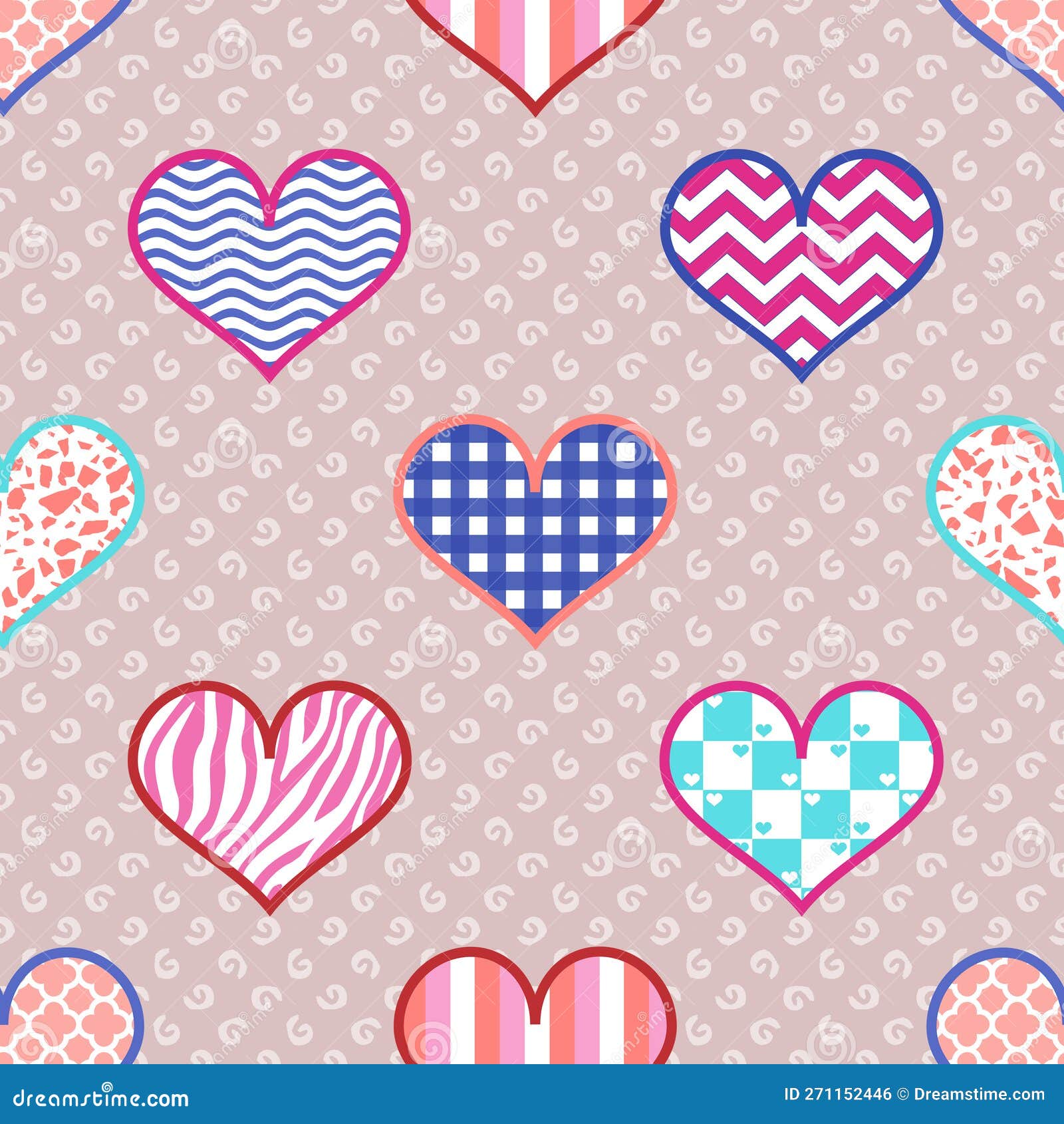 Seamless Repeating Pattern with Lovely and Cute Romantic Hearts Stock ...