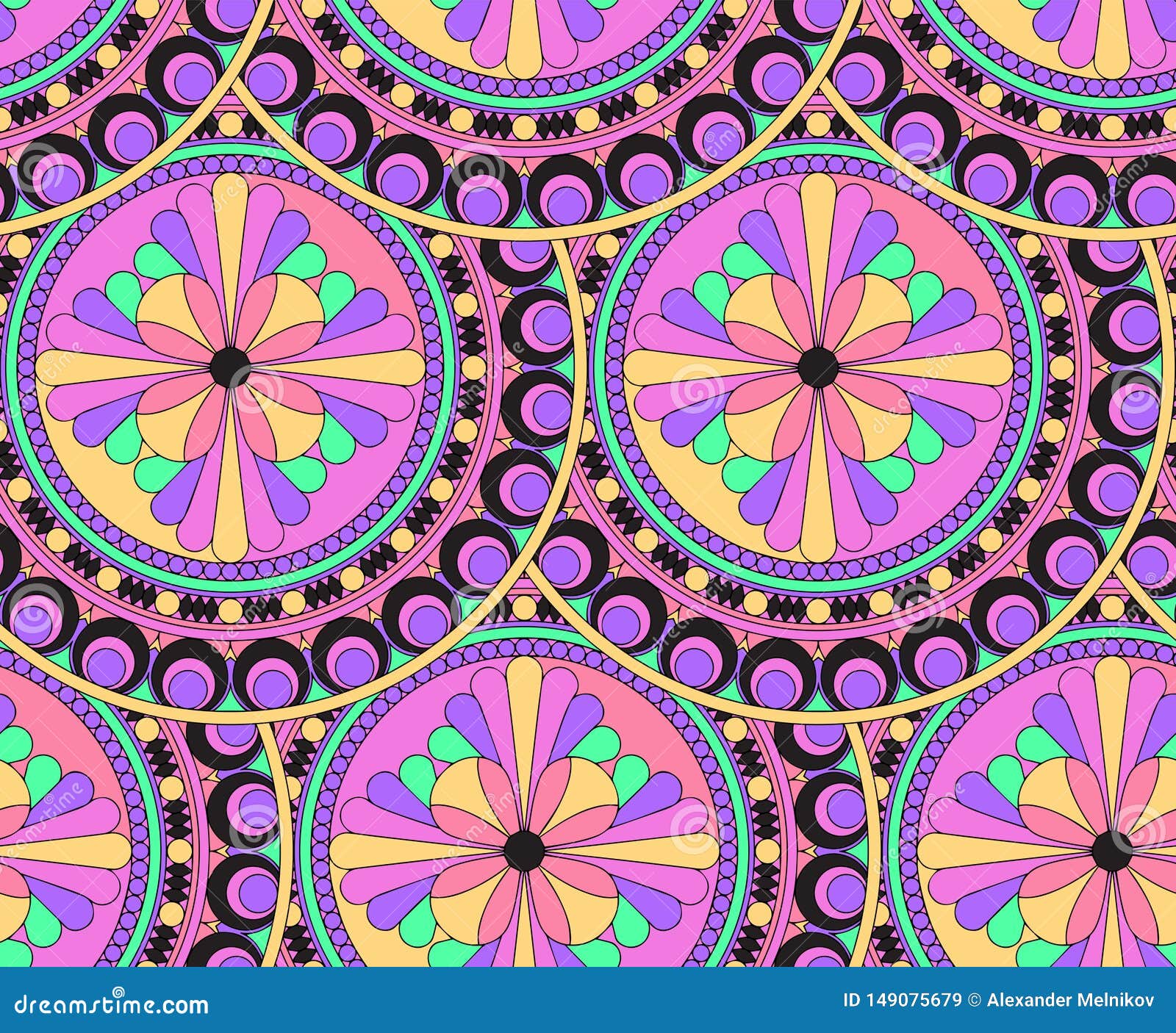Seamless Repeating Pattern of Mandalas Stock Vector - Illustration of ...