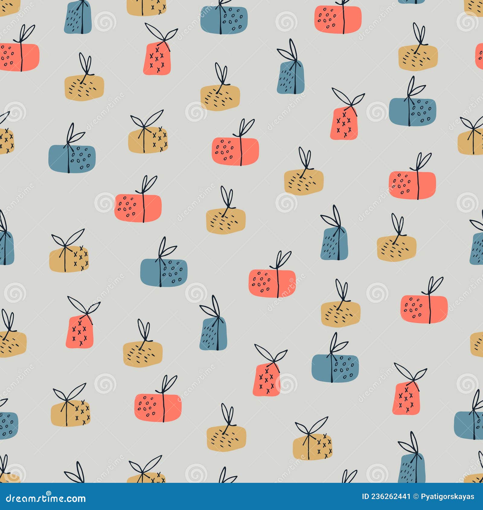 Seamless Pattern with Packaged Gifts on Light Blue Background for ...