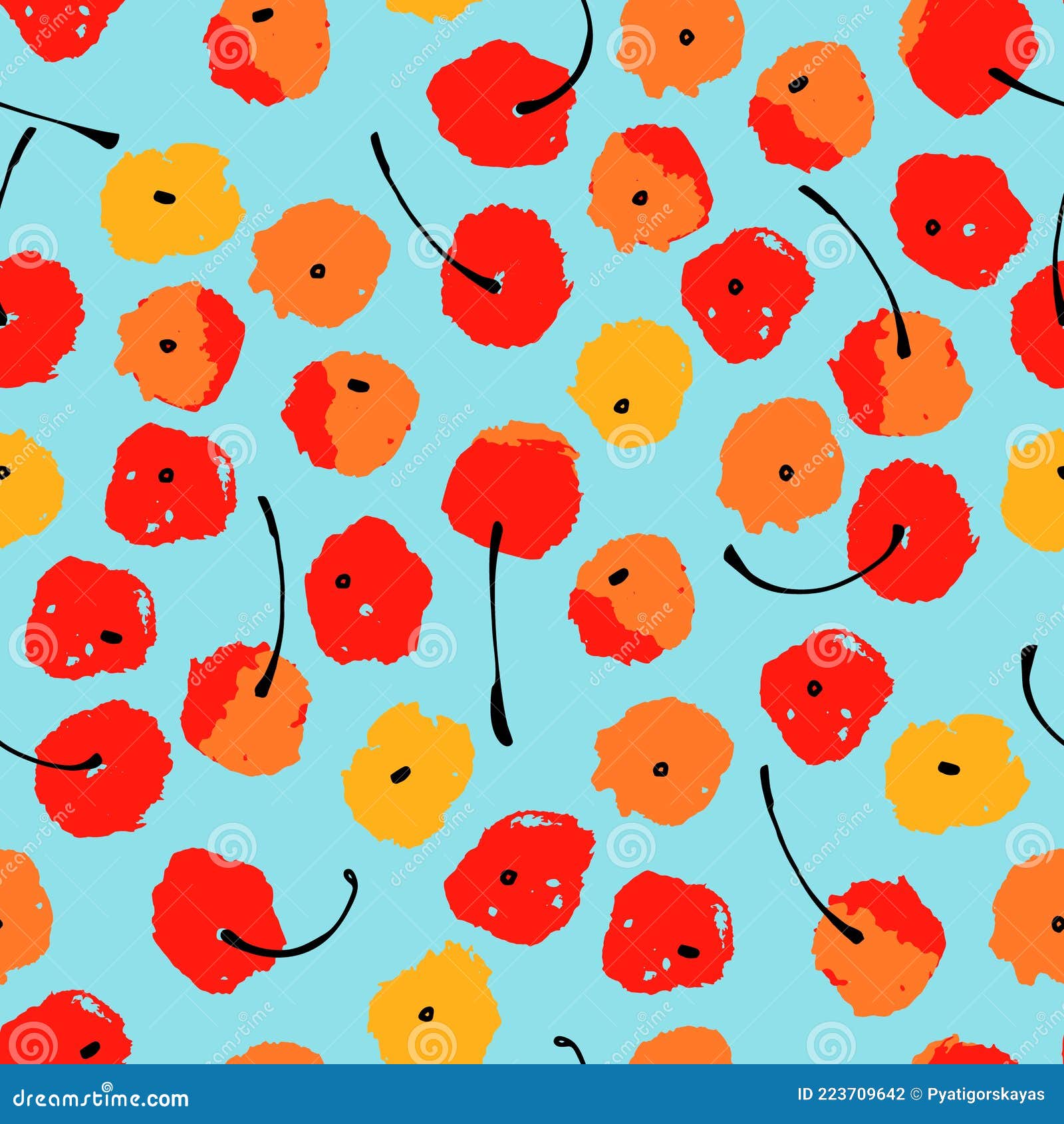 Seamless Repeating Pattern with Painted Cherries on Light-blue ...