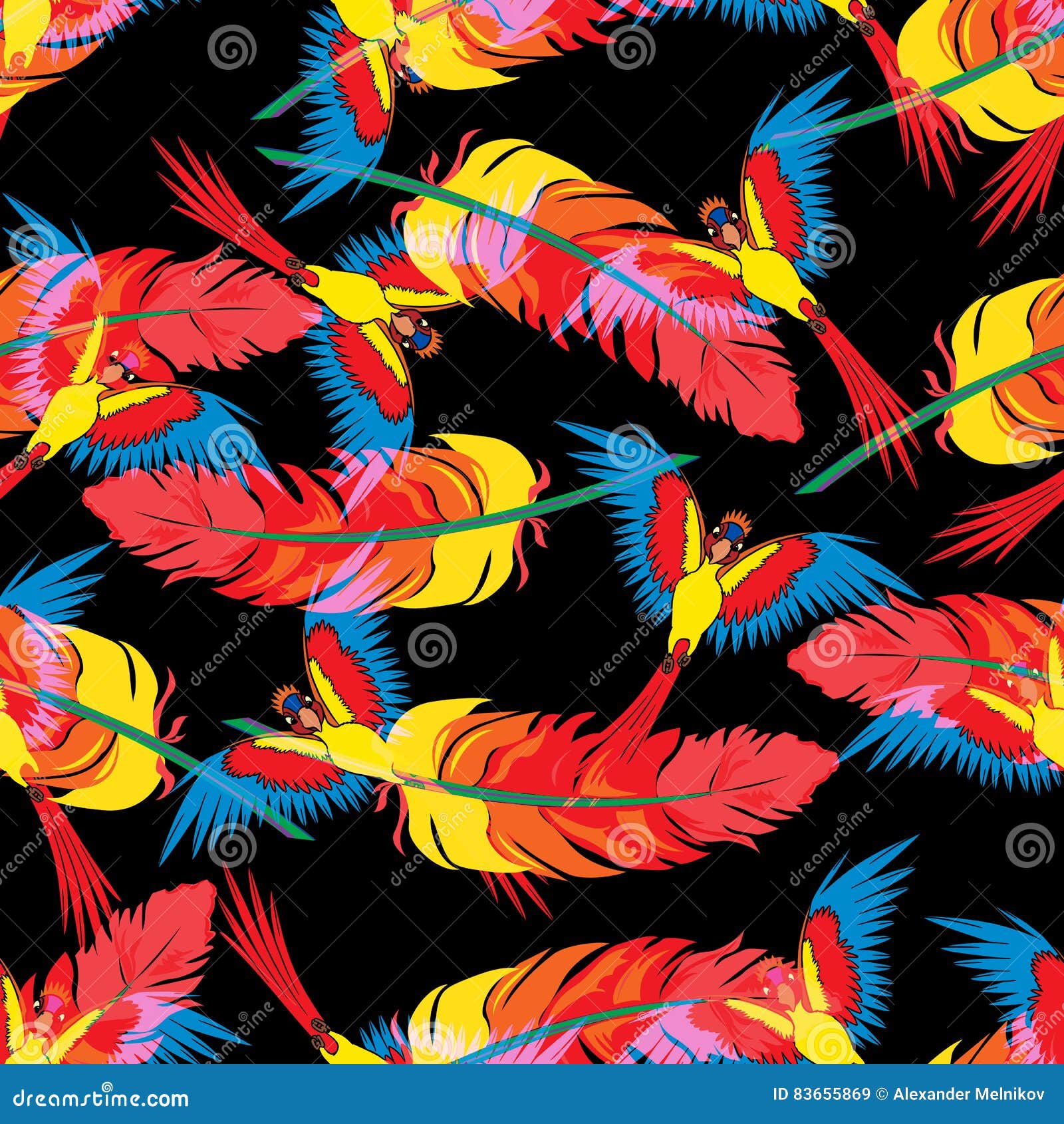 Seamless Repeating Pattern with Parrots and Feathers.Vector Stock ...