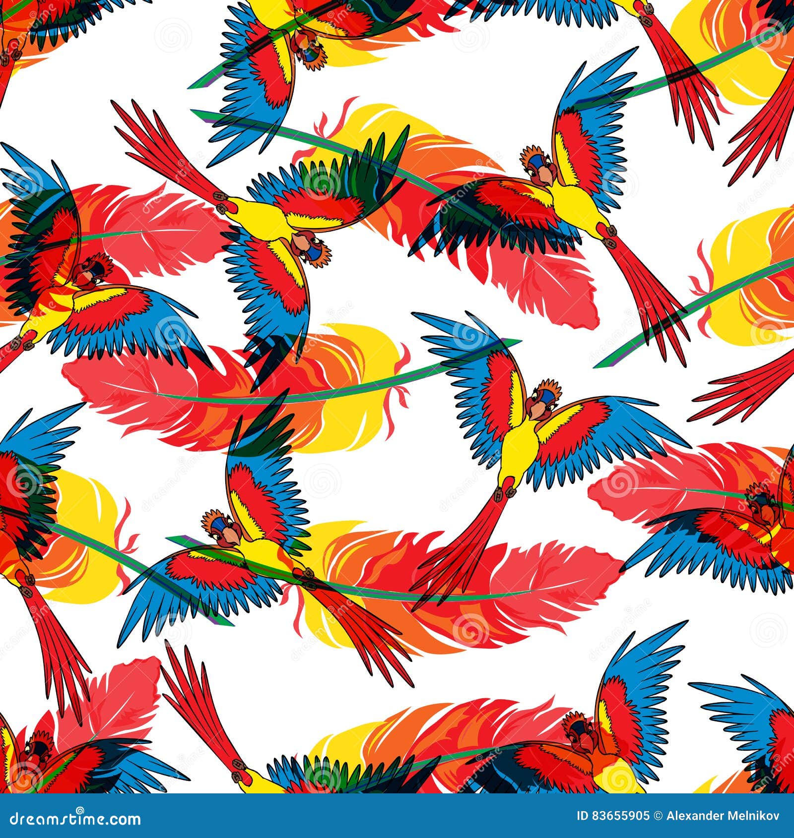 Seamless Repeating Pattern with Parrots and Feathers.Vector Stock ...