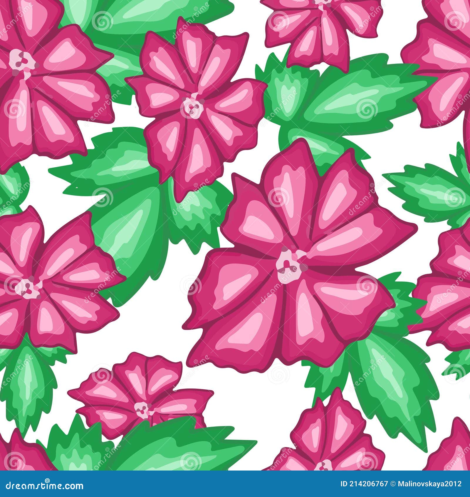 Seamless Repeating Pattern with Pink Flowers. Large Bright Flowers. a ...