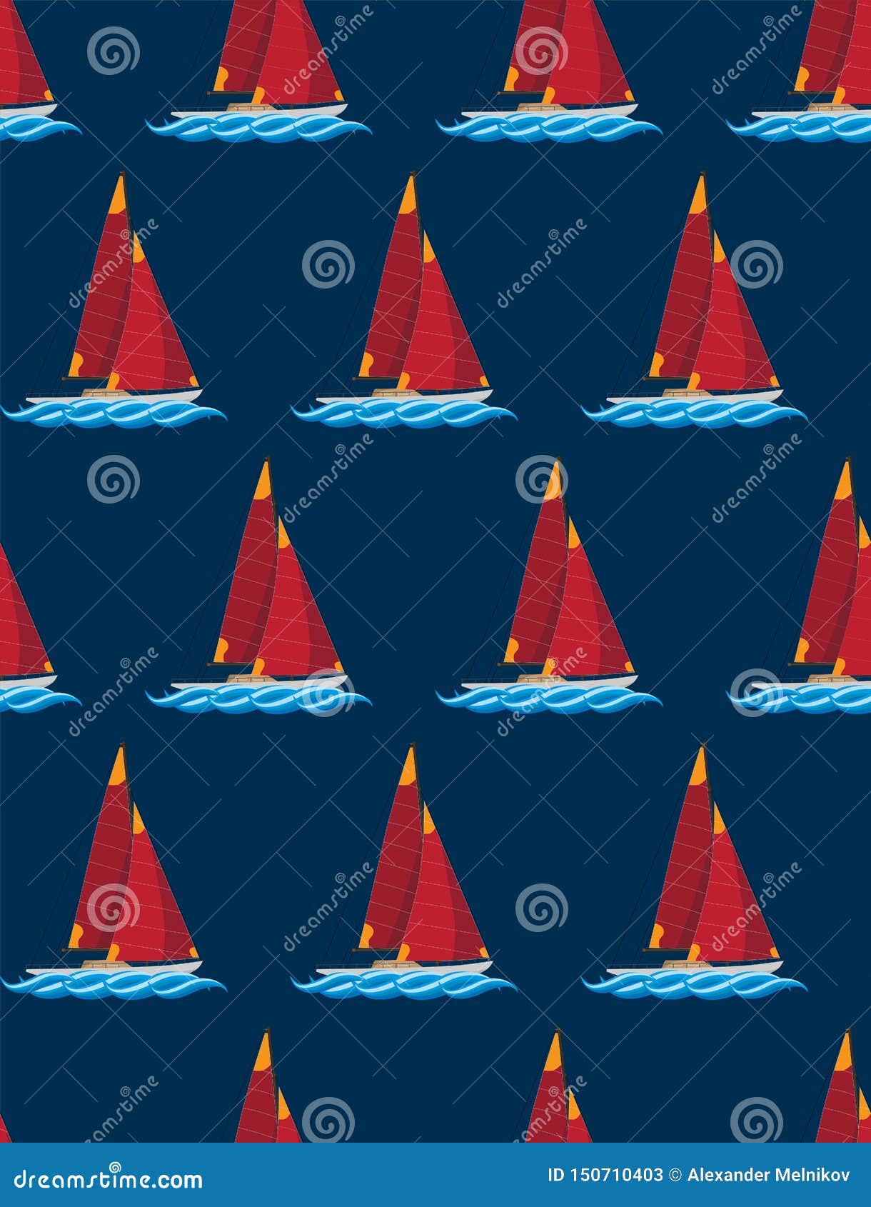 Seamless Repeating Pattern of Sailboats and Sea Waves Stock Vector ...