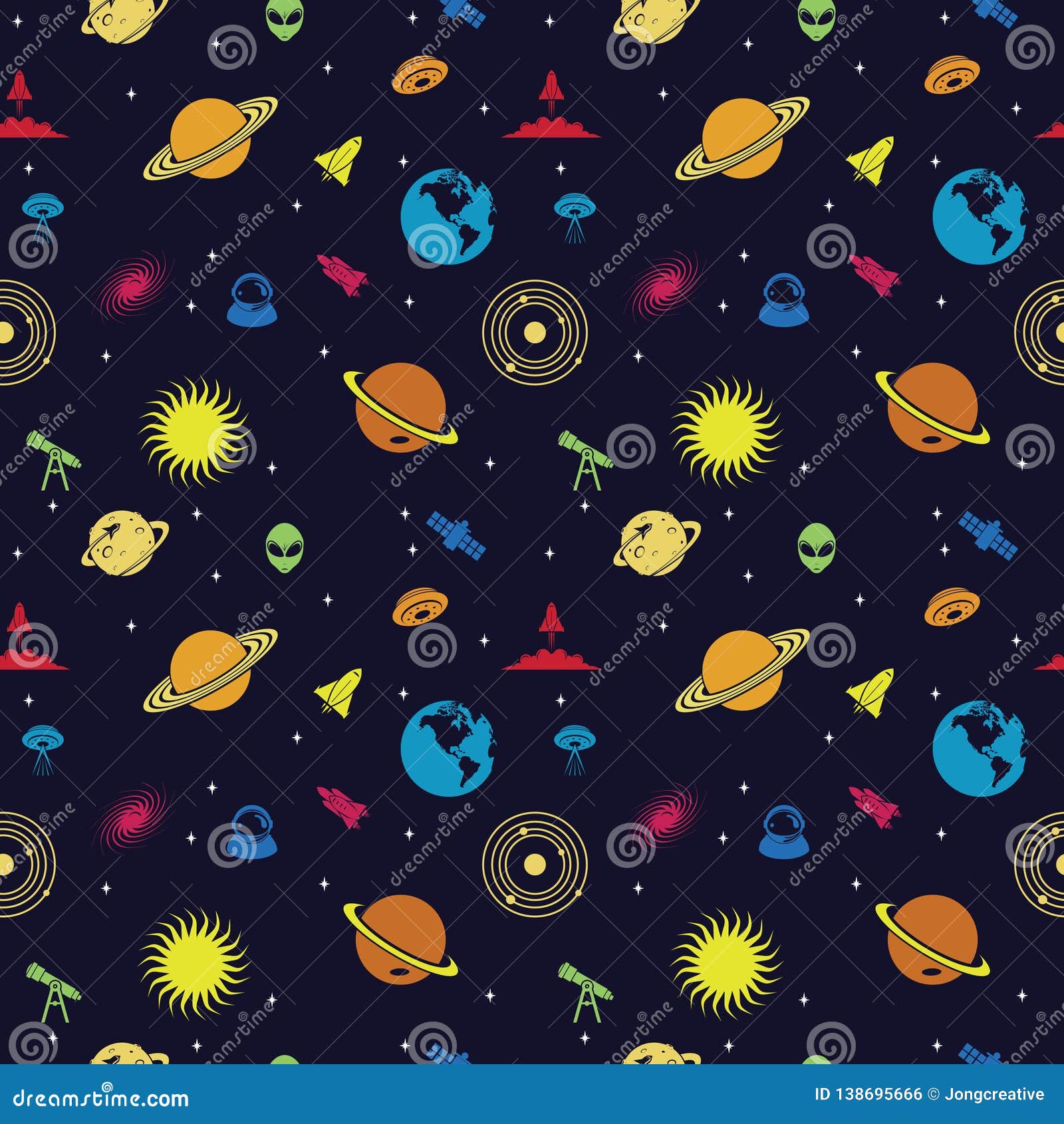 Seamless Repeating Pattern of Space Planet Universe Galaxy Stock Vector ...