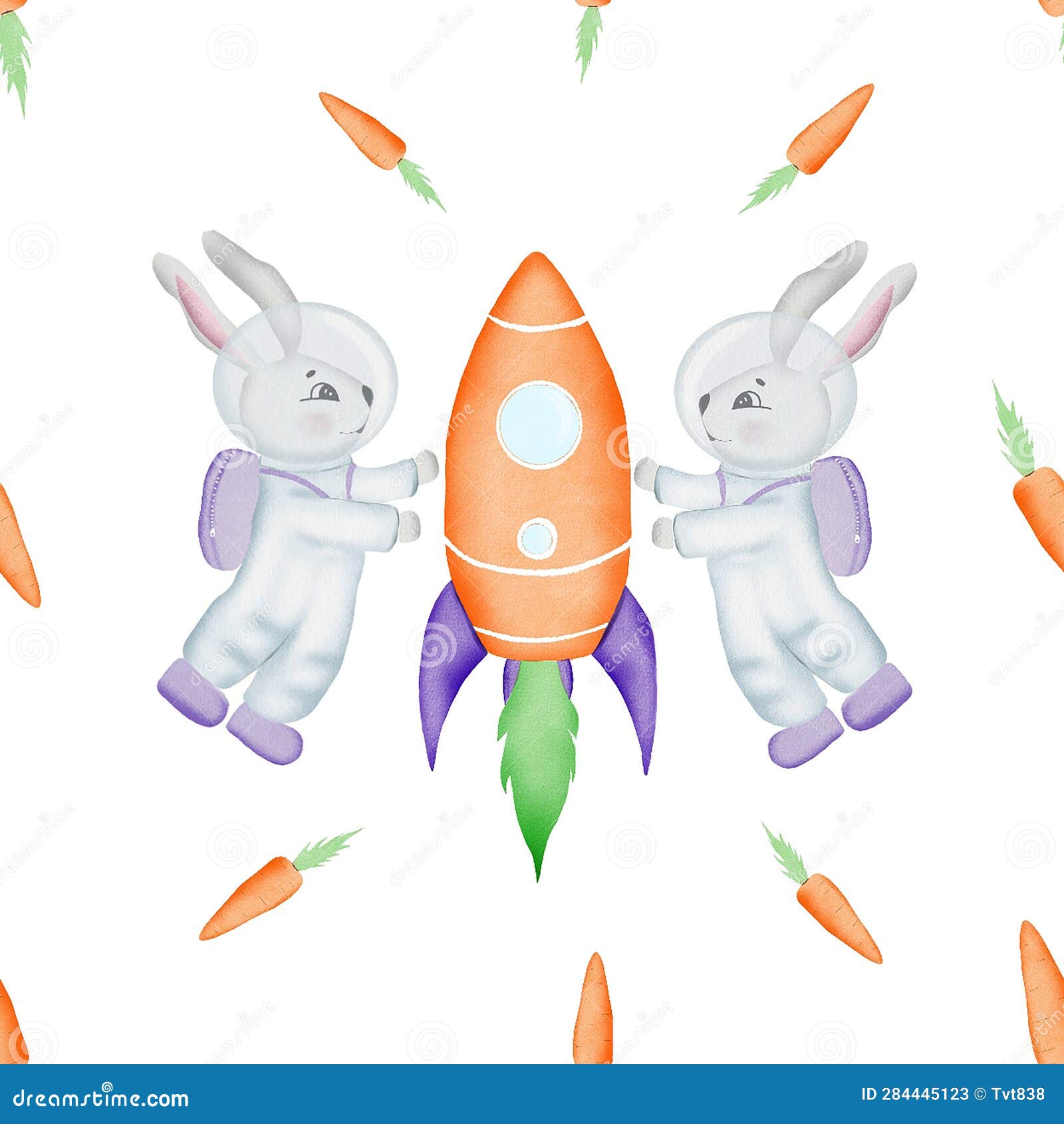 Seamless Repeating Pattern on the Space Theme. Cute Heroes Rabbits ...