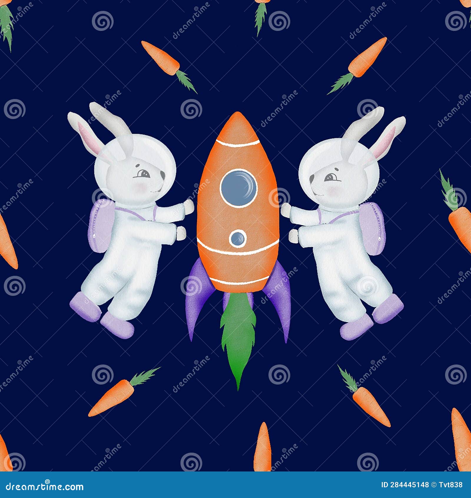 Seamless Repeating Pattern on the Space Theme. Cute Heroes Rabbits ...
