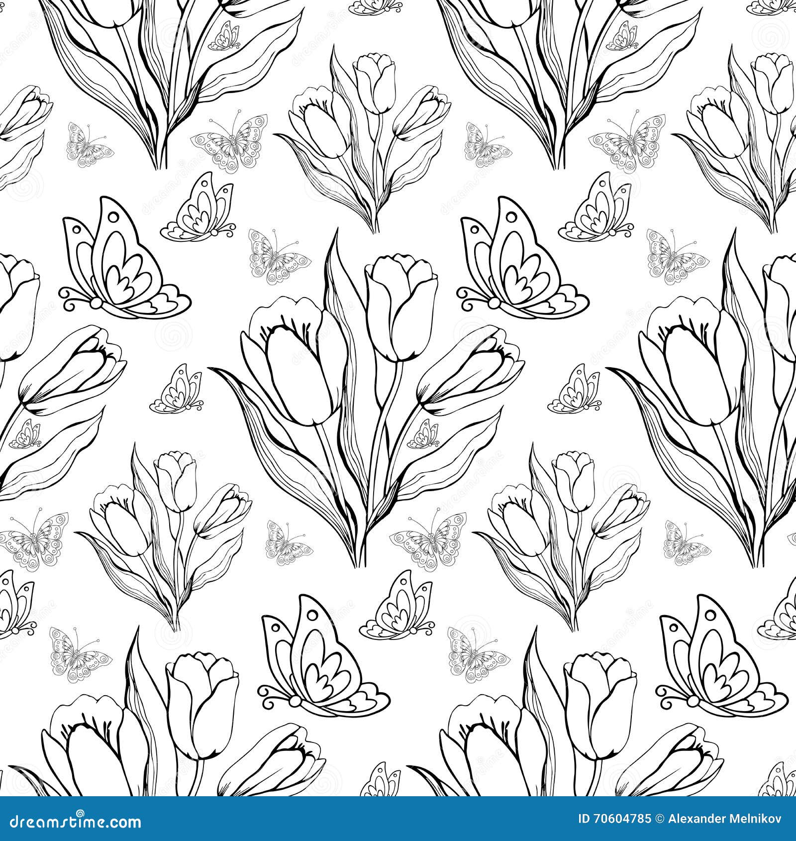 Seamless Repeating Pattern with Tulips and Butterflies.Vector Stock ...